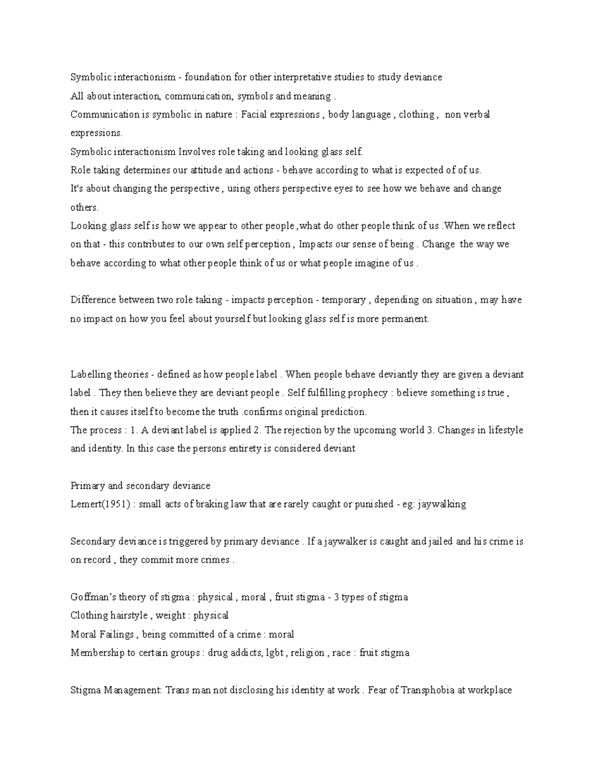 SOC 224 #3 - Midterm 1 NOTES - Symbolic interactionism - foundation for ...