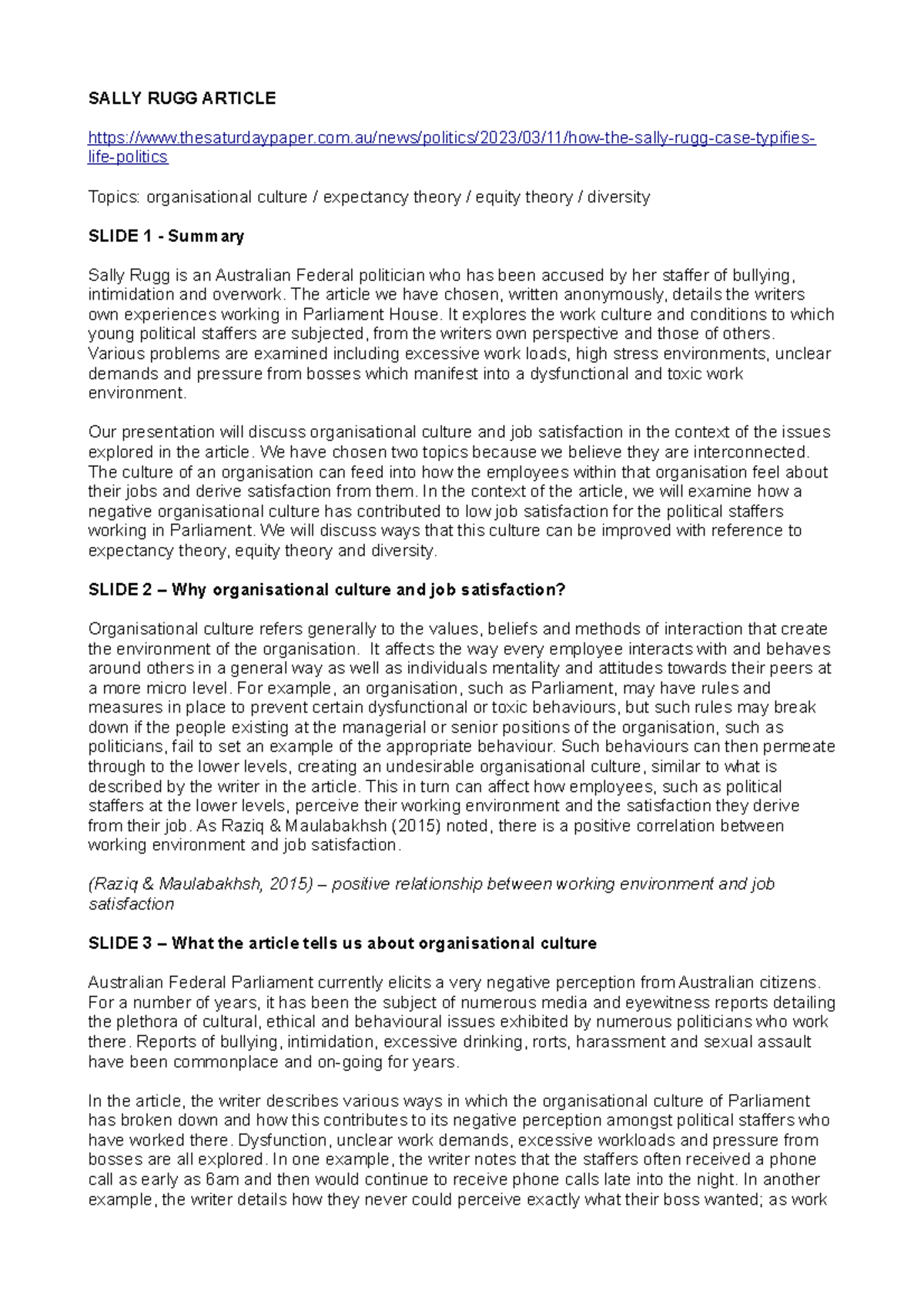 Ob Presentation/ Group - SALLY RUGG ARTICLE - Studocu