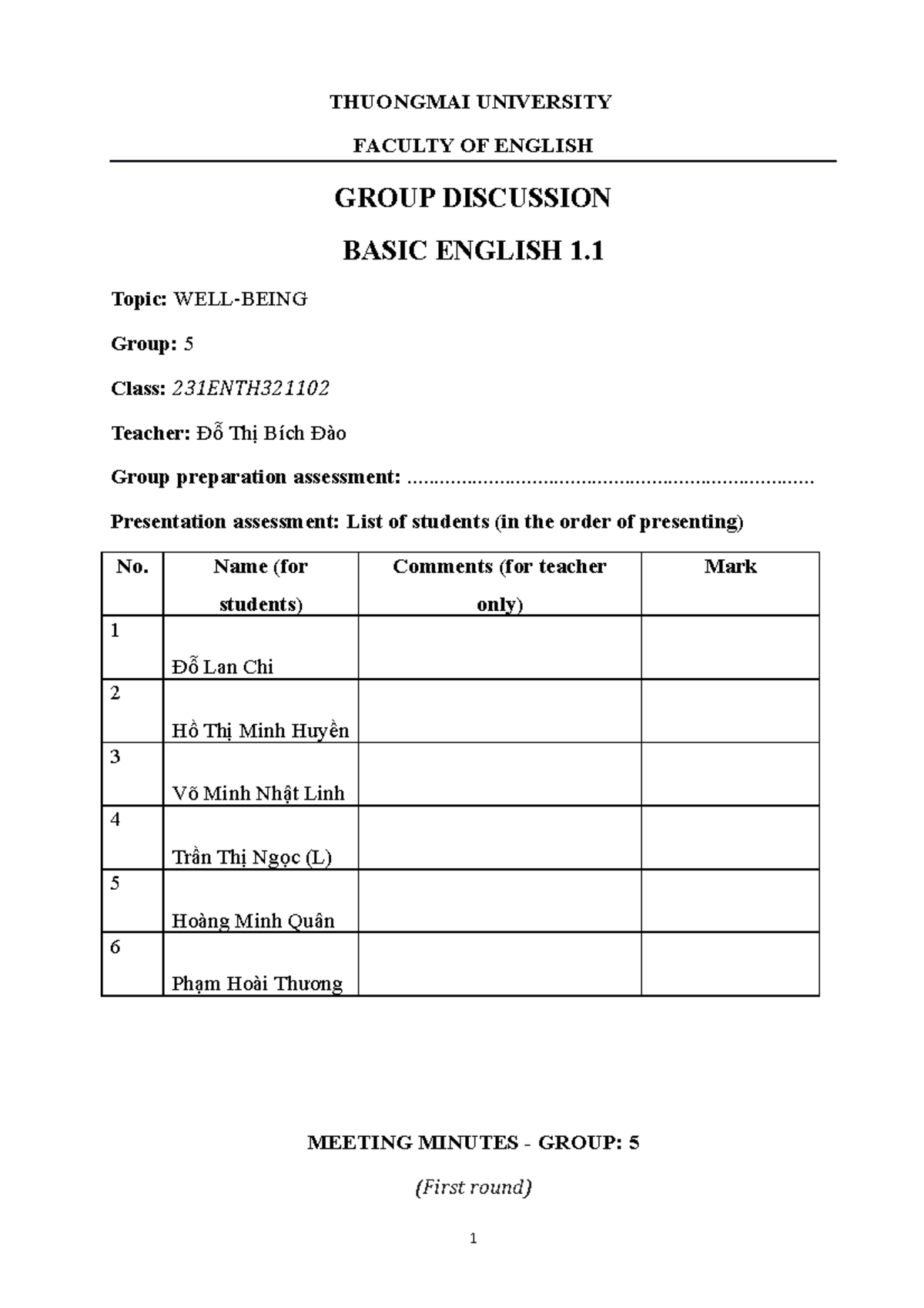 Group Discussion - Group 5 - THUONGMAI UNIVERSITY FACULTY OF ENGLISH ...