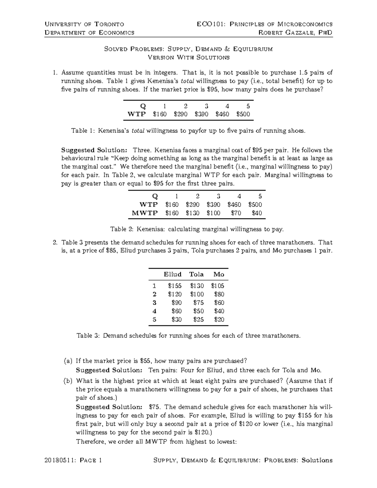 ECO101Solved Problems Supply And Demand Solutions - Department of ...