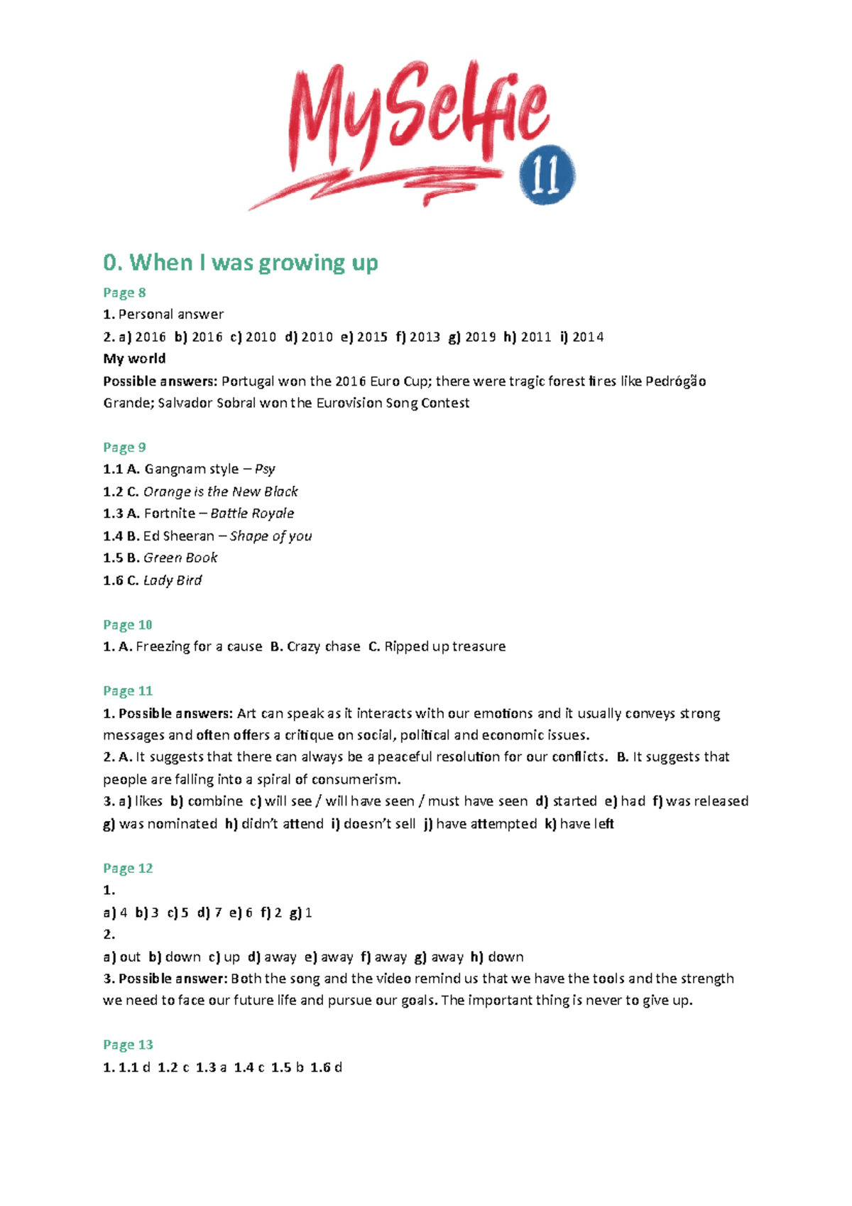 Answer Keys Teachers Book - 0. When I was growing up Page 8 Personal ...