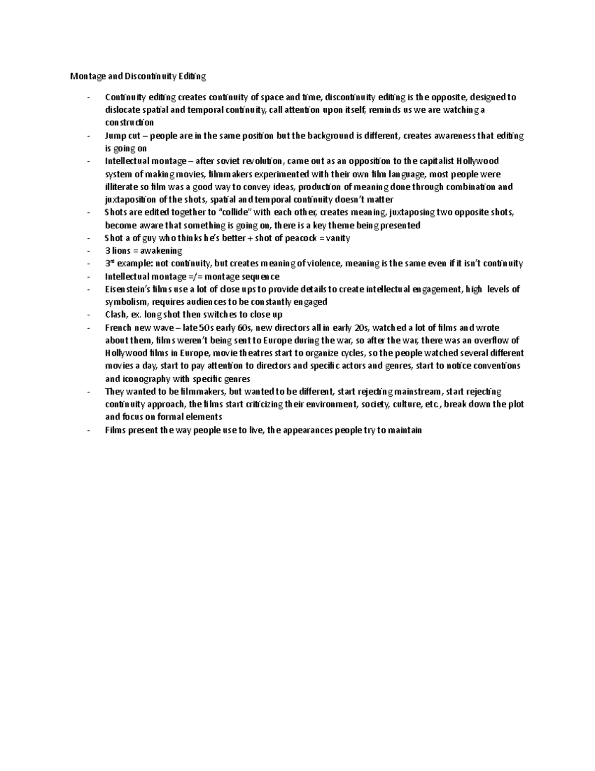 Film 3 Noveber - Montage and Discontinuity Editing Continuity editing ...