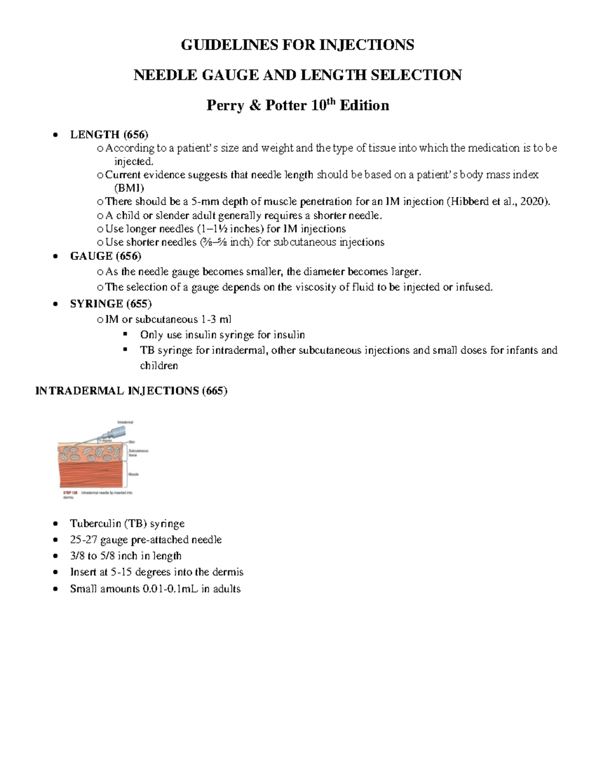 Guidelines FOR Needle Gauge AND Length Selection-10th edition ...