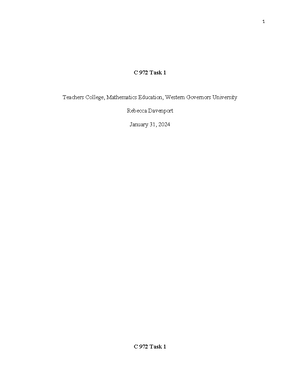 C972 - task 2 - 2023 - Genna Lahmers Western Governors University C972: Task 2 A1. Compute the ...
