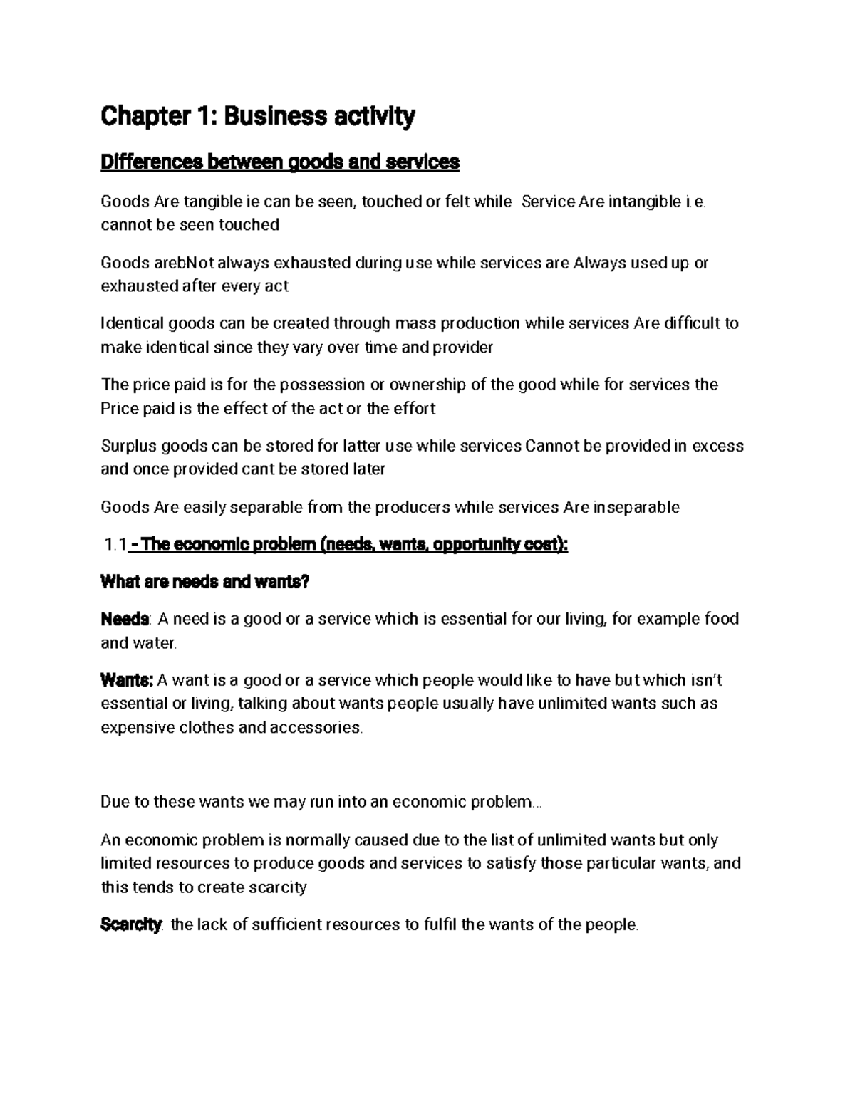 Chapter 1 Business Activity - Chapter 1: Business activity Differences ...