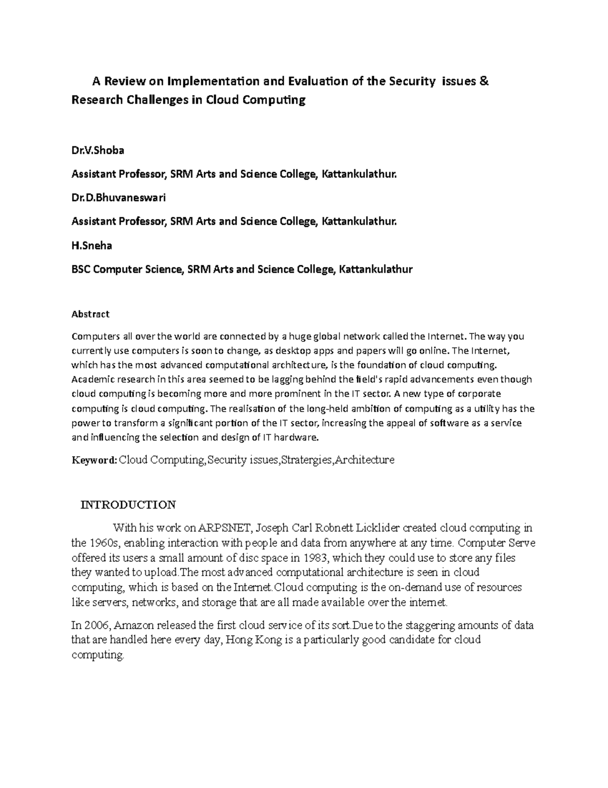 Final paper cloud computing - A Review on Implementation and Evaluation ...