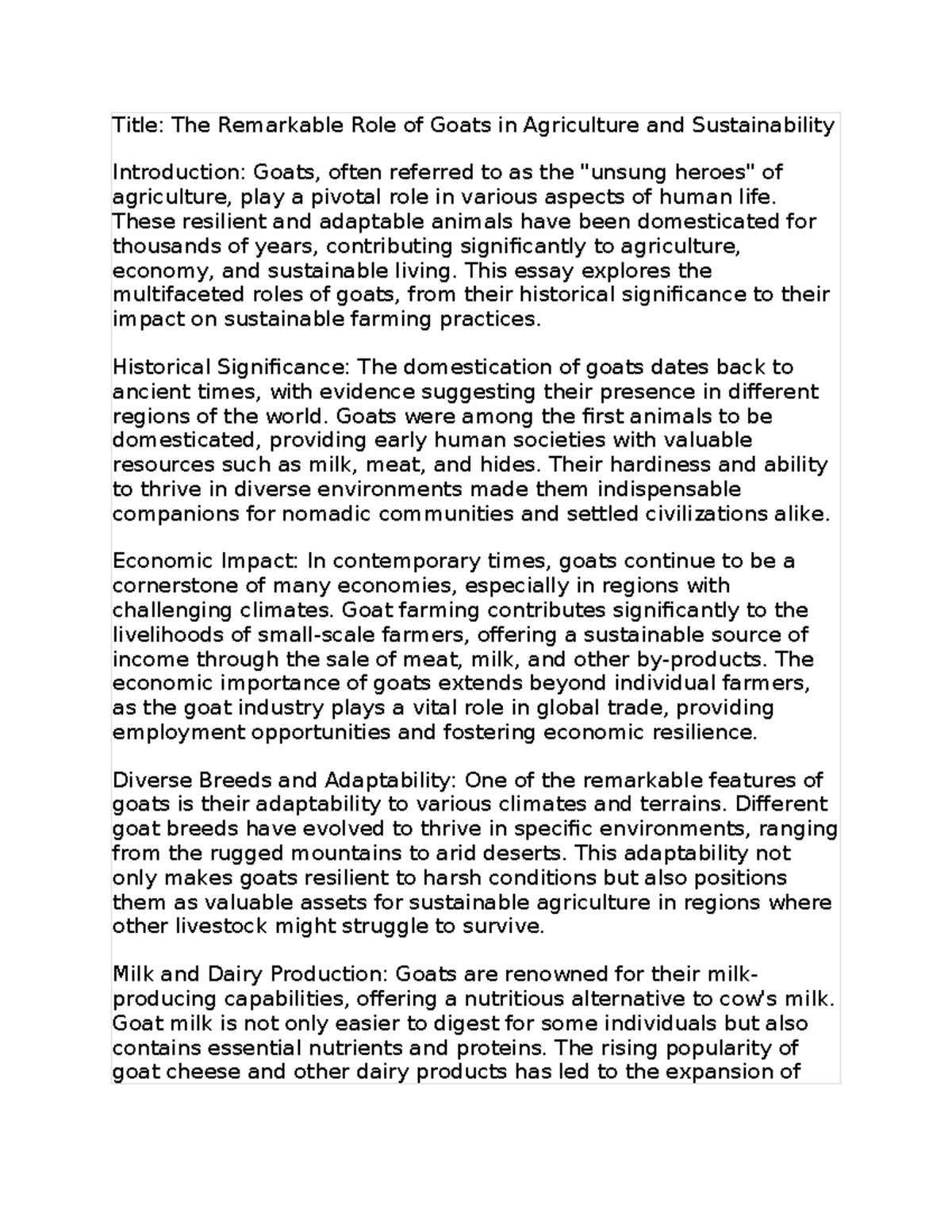 Goat History - Title: The Remarkable Role of Goats in Agriculture and ...