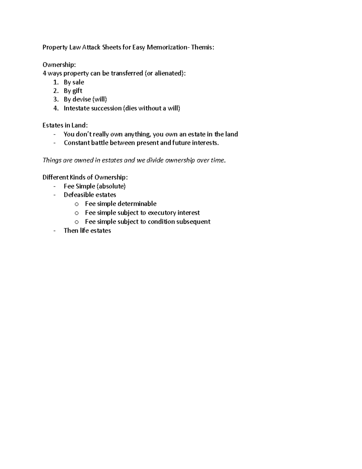 Complete Midterm Outline for Pass 2 - Property Law Attack Sheets for ...