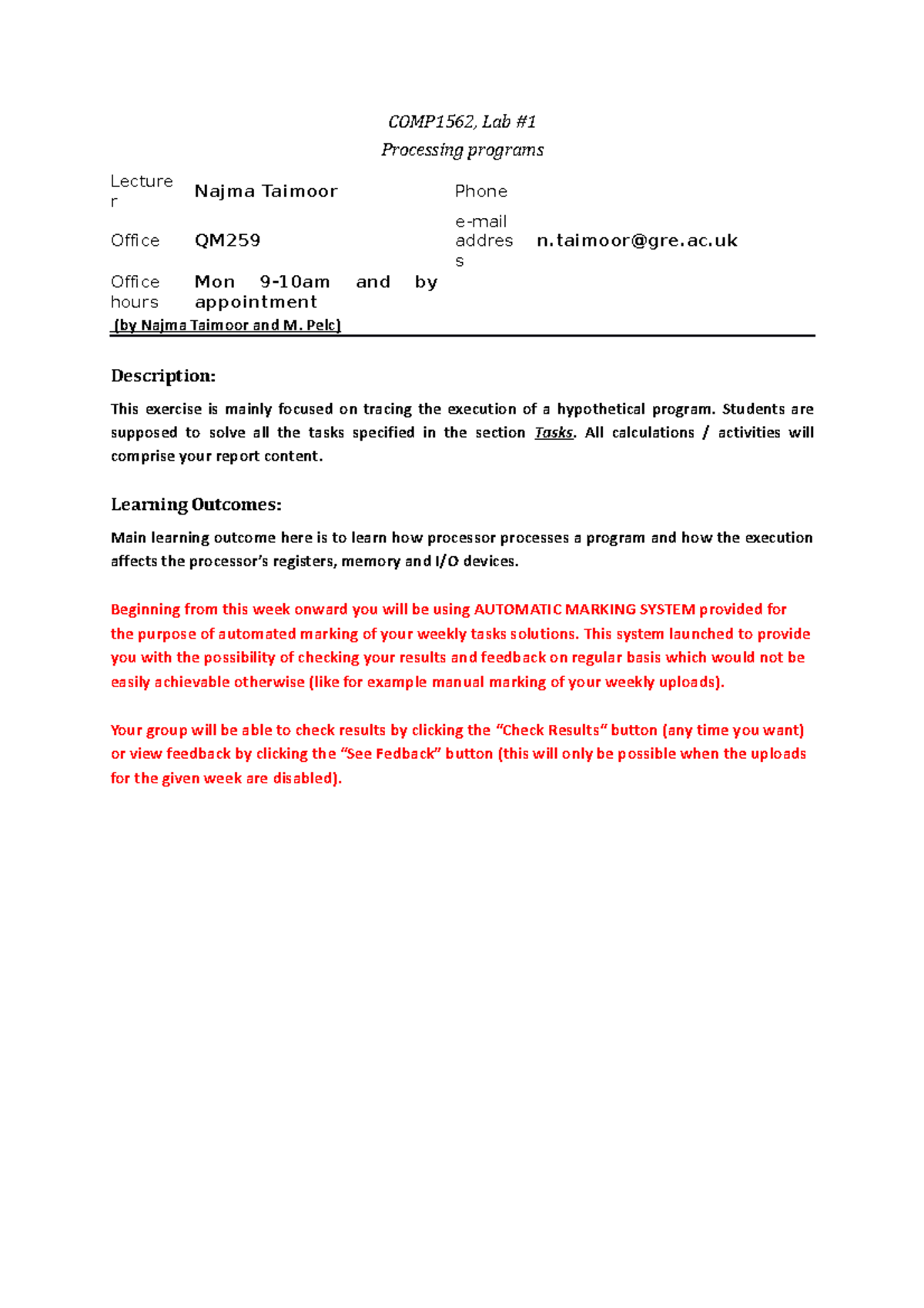 Lab 1-COMP1562 - firstlab - COMP1562, Lab Processing programs Lecture r ...