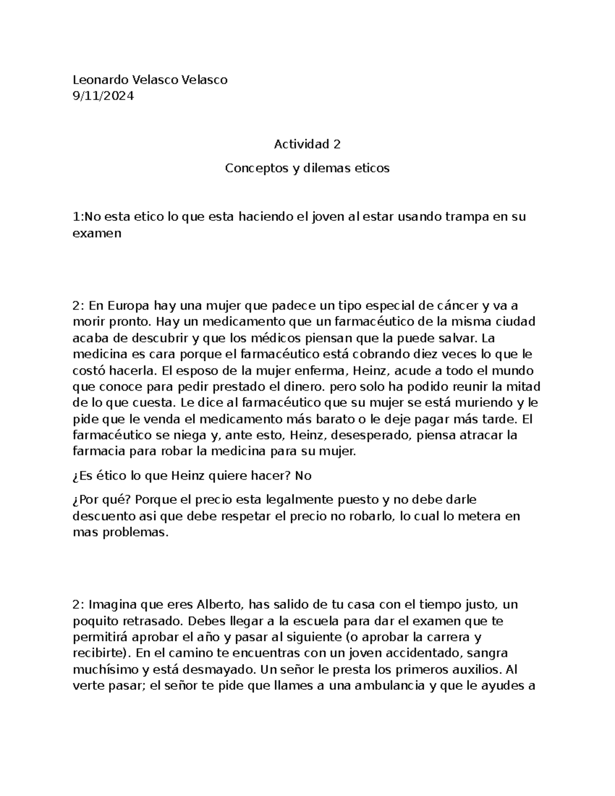 Actividad 1 etica - act 1 - Leonardo Velasco Velasco 9/11/ Actividad 2 ...