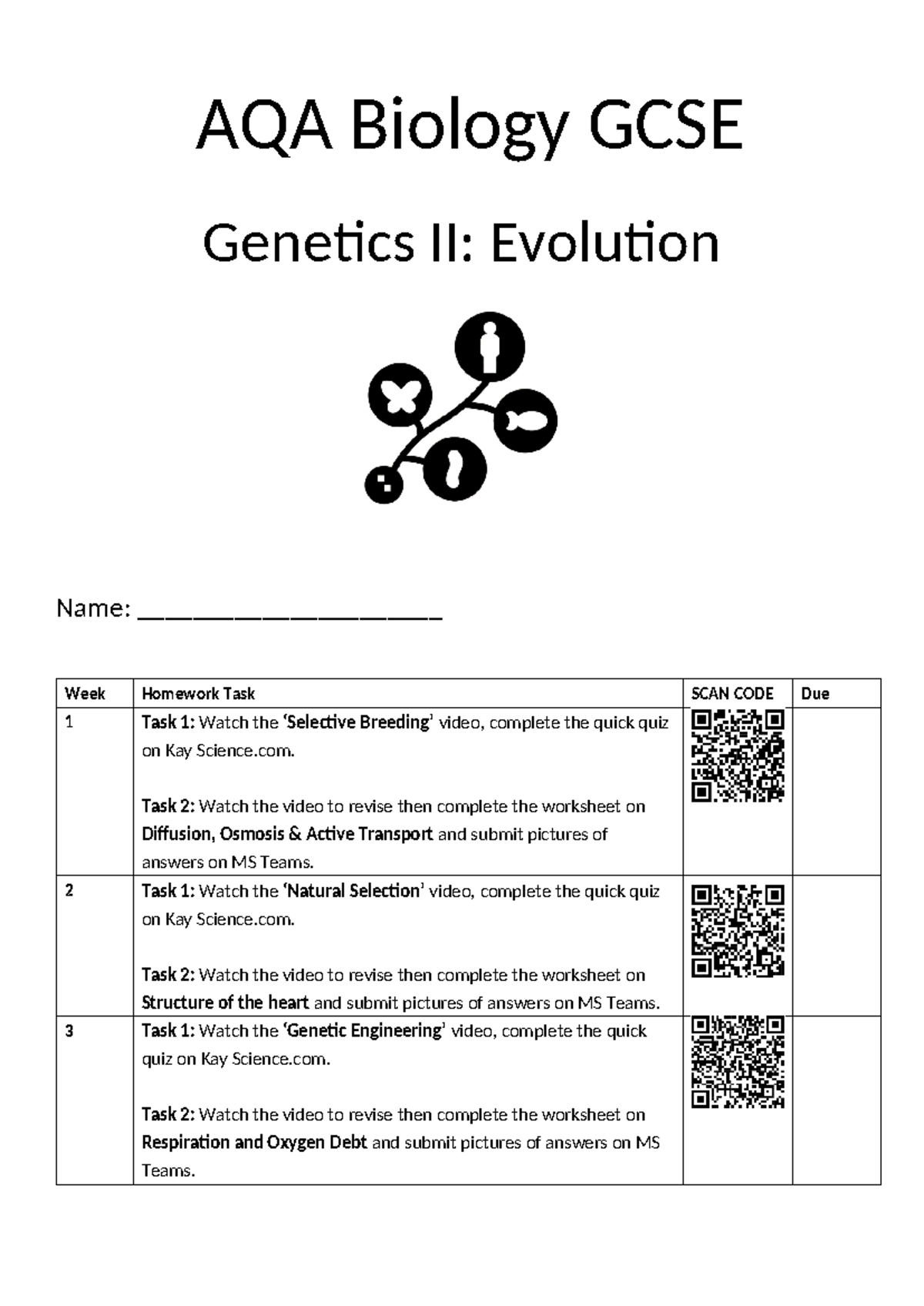 Evolution Booklet - AQA Biology GCSE Genetics II: Evolution Name ...