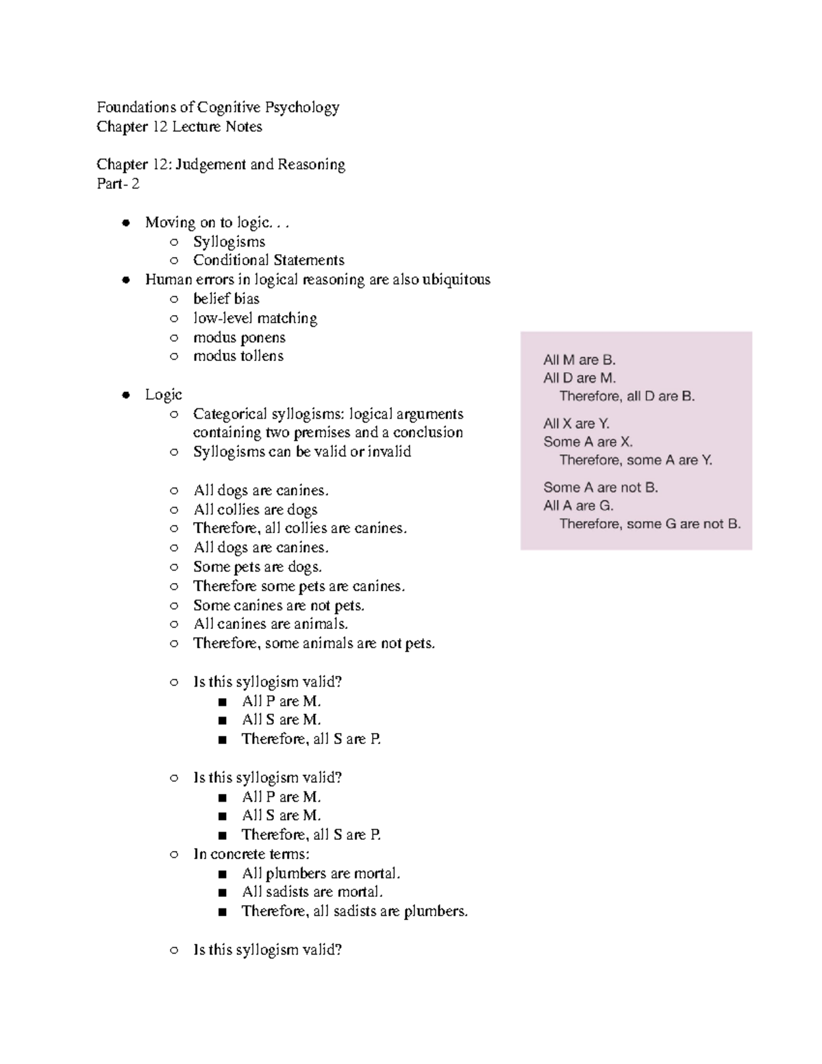 PSY 2101 Chapter 12 PART 2 Outline - Fo”nda“ions of Cogni“ive ...