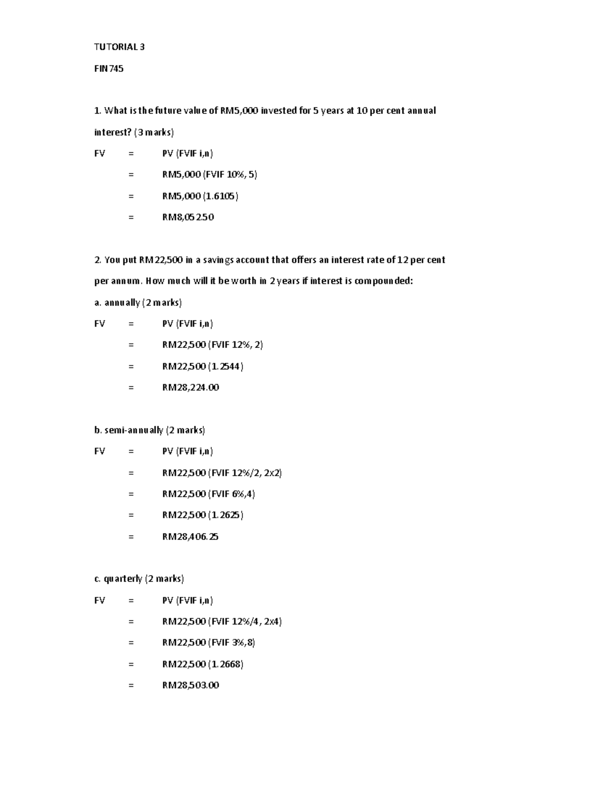 Tutorial 3 FIN 745 - For references only - TUTORIAL 3 FIN What is the ...