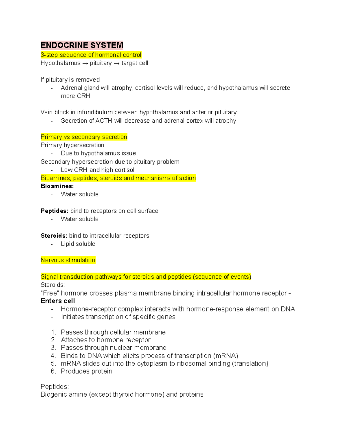 BIO245 - Final Review - ENDOCRINE SYSTEM 3-step sequence of hormonal ...