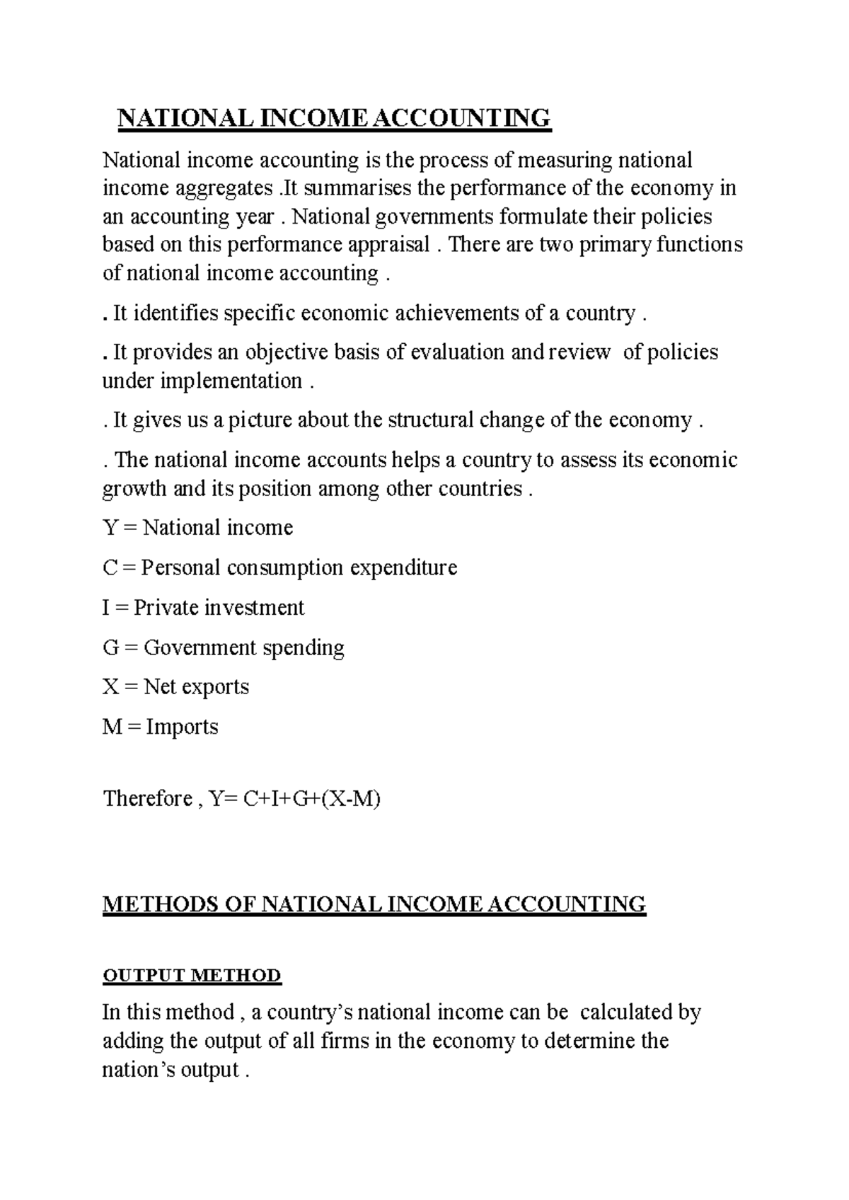 National Income Accounting - NATIONAL INCOME ACCOUNTING National income ...