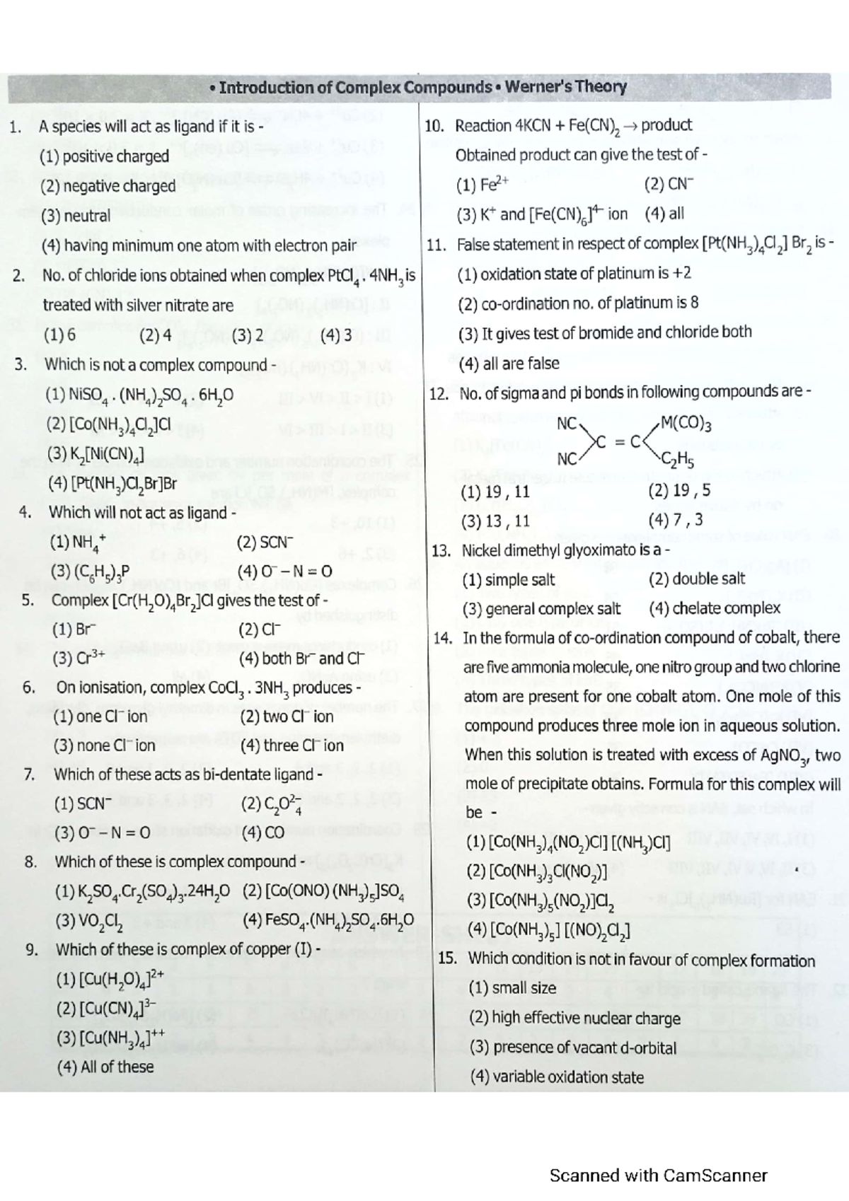Important questions with answers of Coordination Compound in English ...