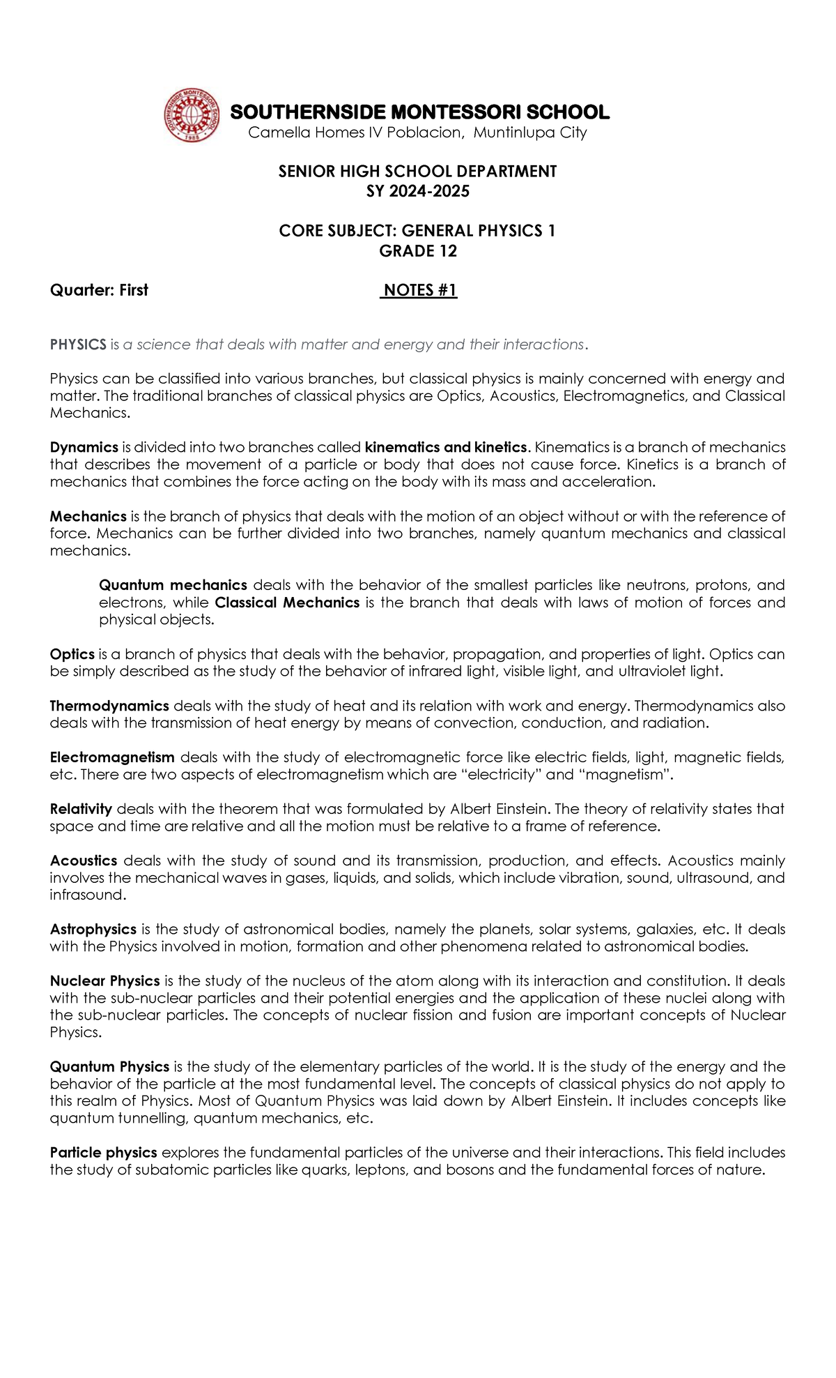 P6 Notes 1 Intro - SOUTHERNSIDE MONTESSORI SCHOOL Camella Homes IV ...