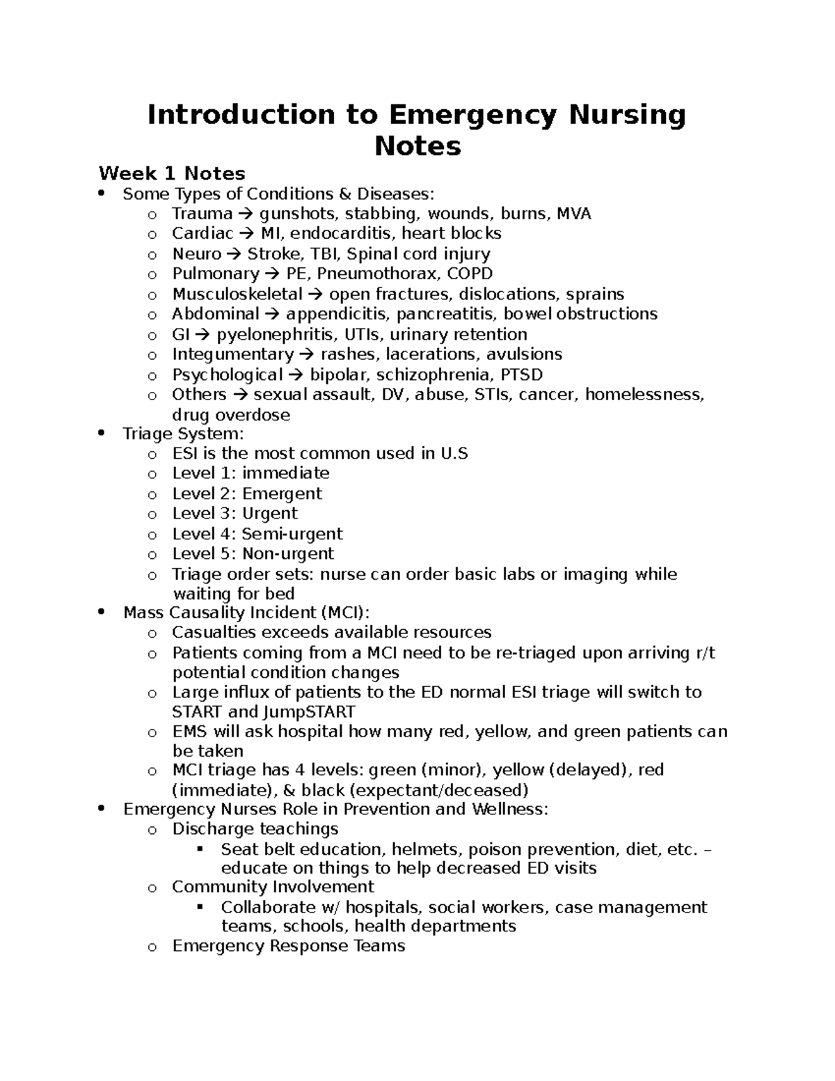 Emergency Nursing Notes - Introduction to Emergency Nursing Notes Week ...