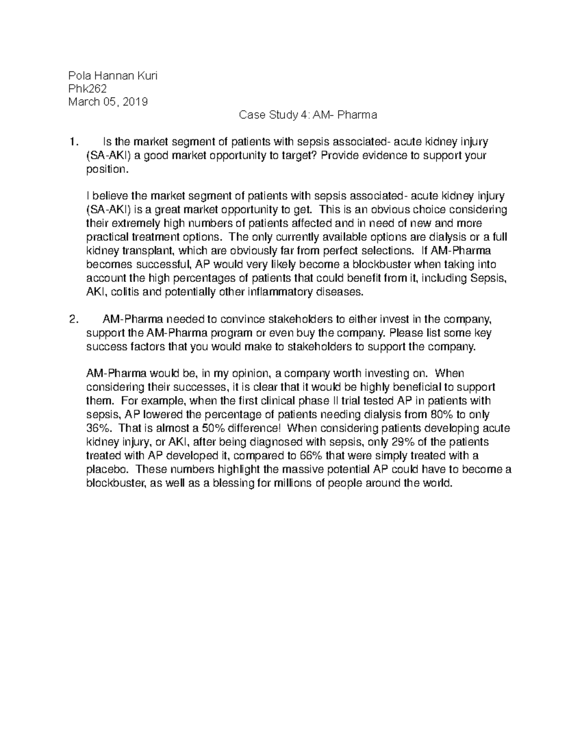 Case Study 4- Pharma - Grade: A - Pola Hannan Kuri Phk March 05, 2019 ...