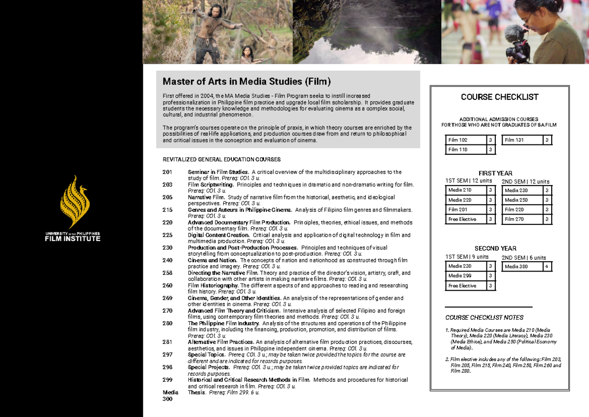 UPFI brochure - Master of Arts in Media Studies (Film) First offered in ...