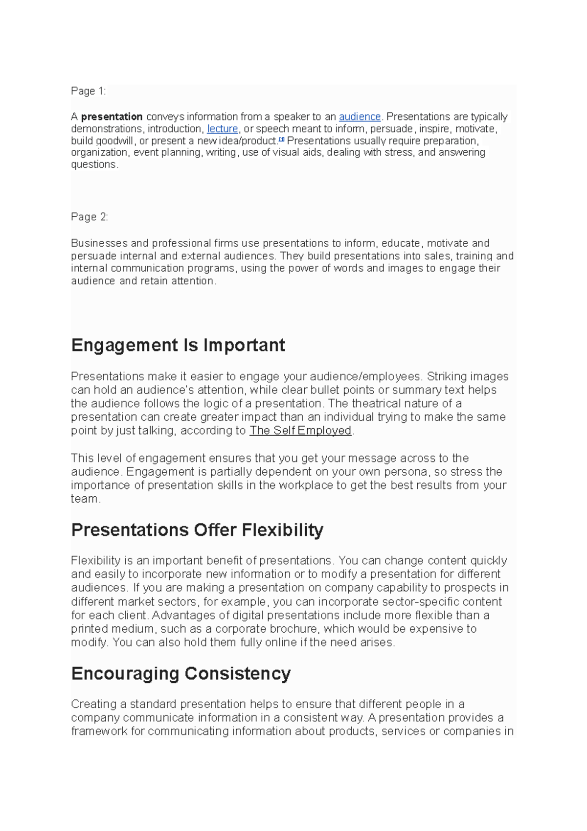 Presentation Draft of 3rd lecture - Page 1: A presentation conveys ...