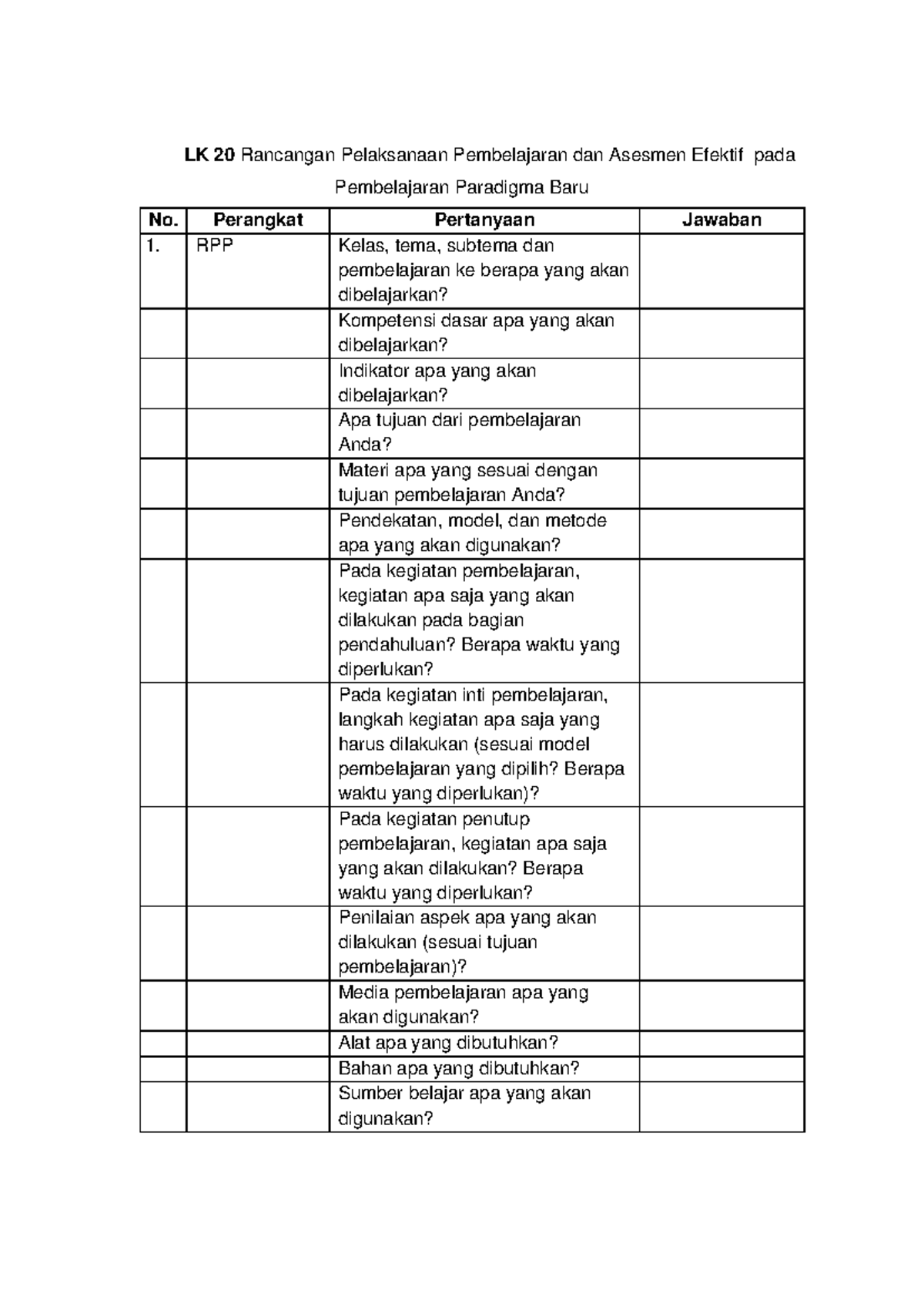 LK 20 - Asesmen LK20 - LK 20 Rancangan Pelaksanaan Pembelajaran dan ...