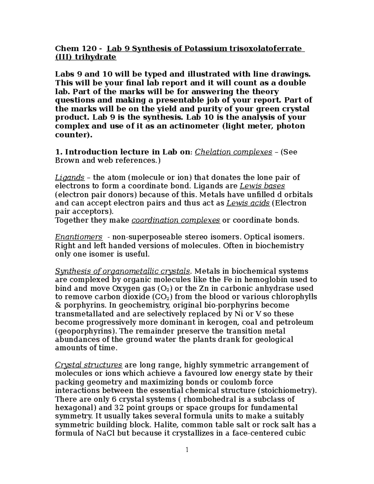 Lab 9 Chem 120 Lab Theory Write up - Chem 120 - Lab 9 Synthesis of ...