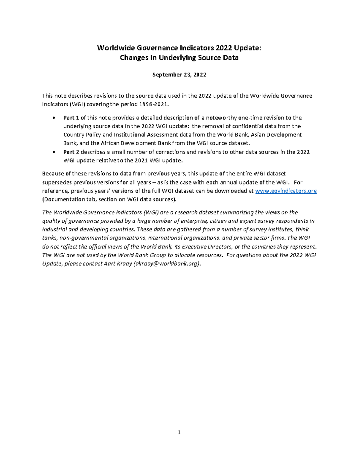 Wgisourcedatarevisions - Worldwide Governance Indicators 2022 Update ...