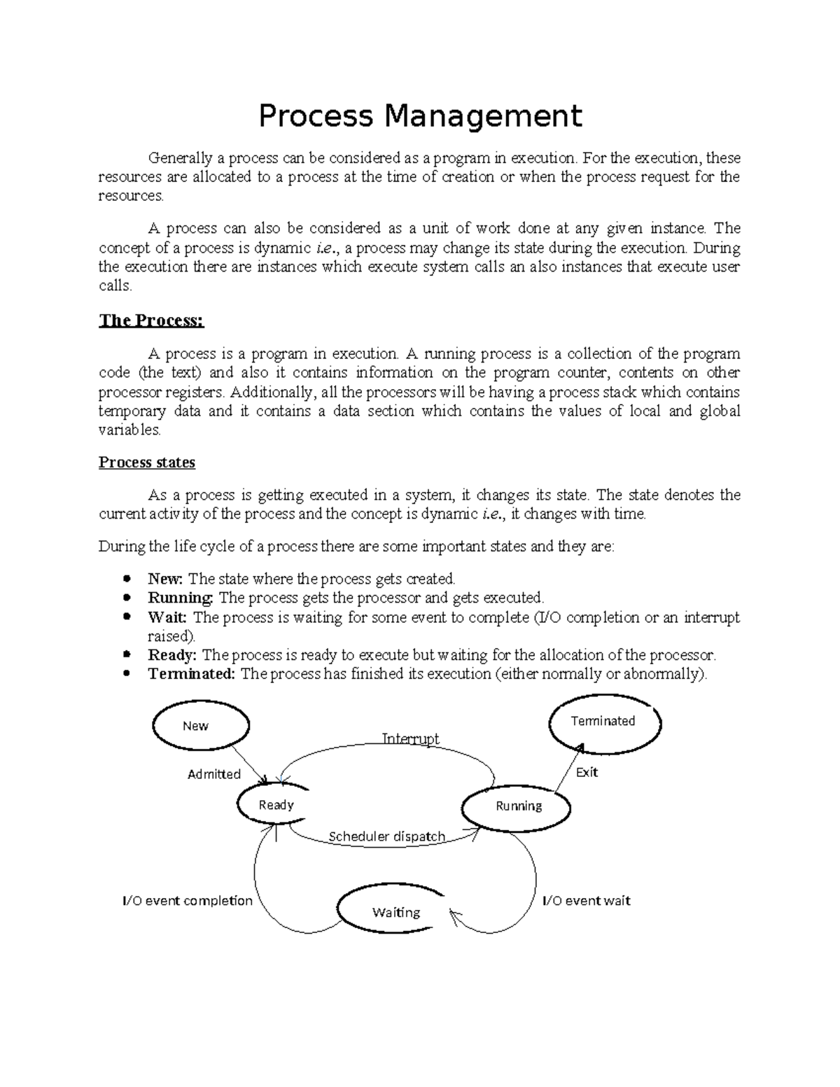 Process Management P1 - Easy book - Process Management Generally a ...