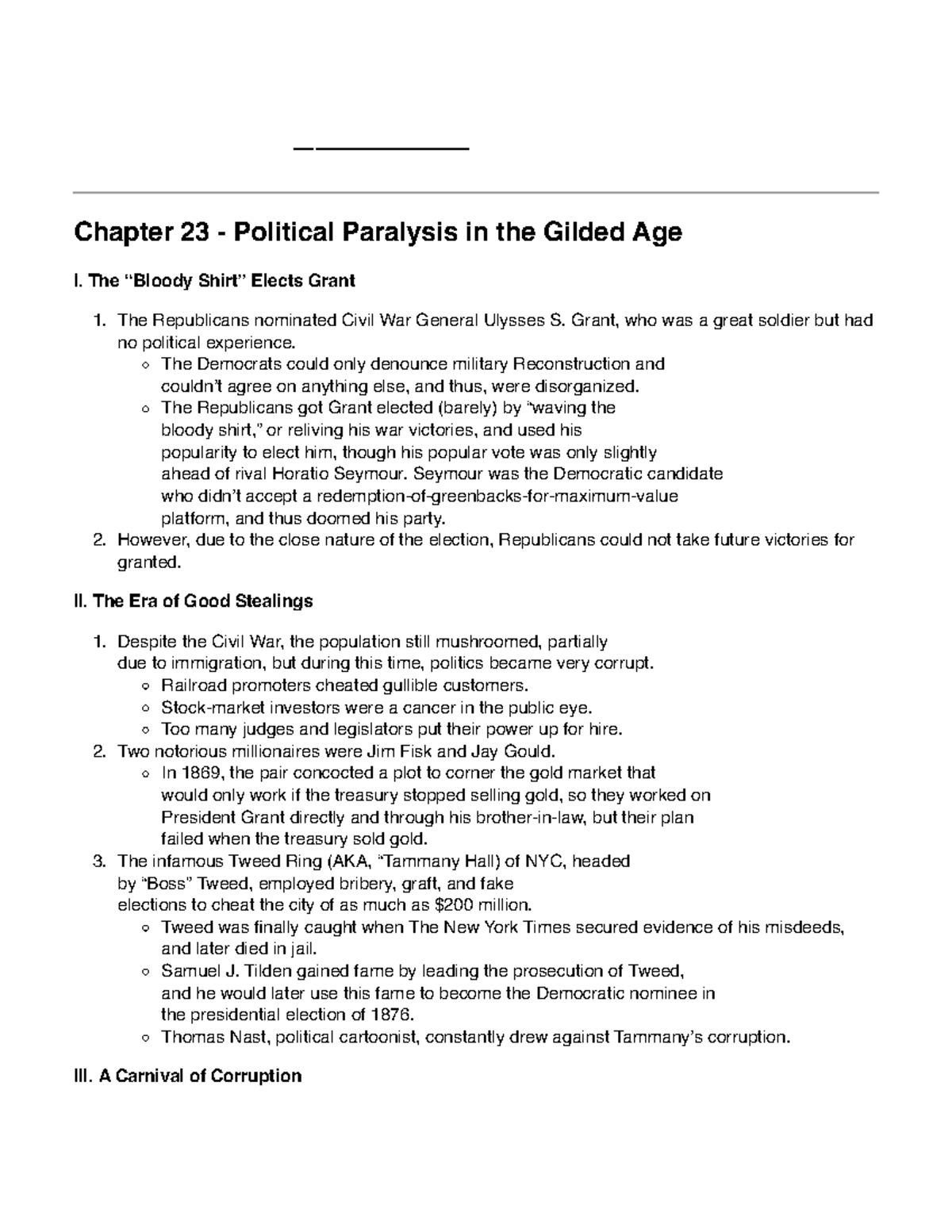 Chapter 23 - Political Paralysis in the Gilded Age - The “Bloody Shirt ...
