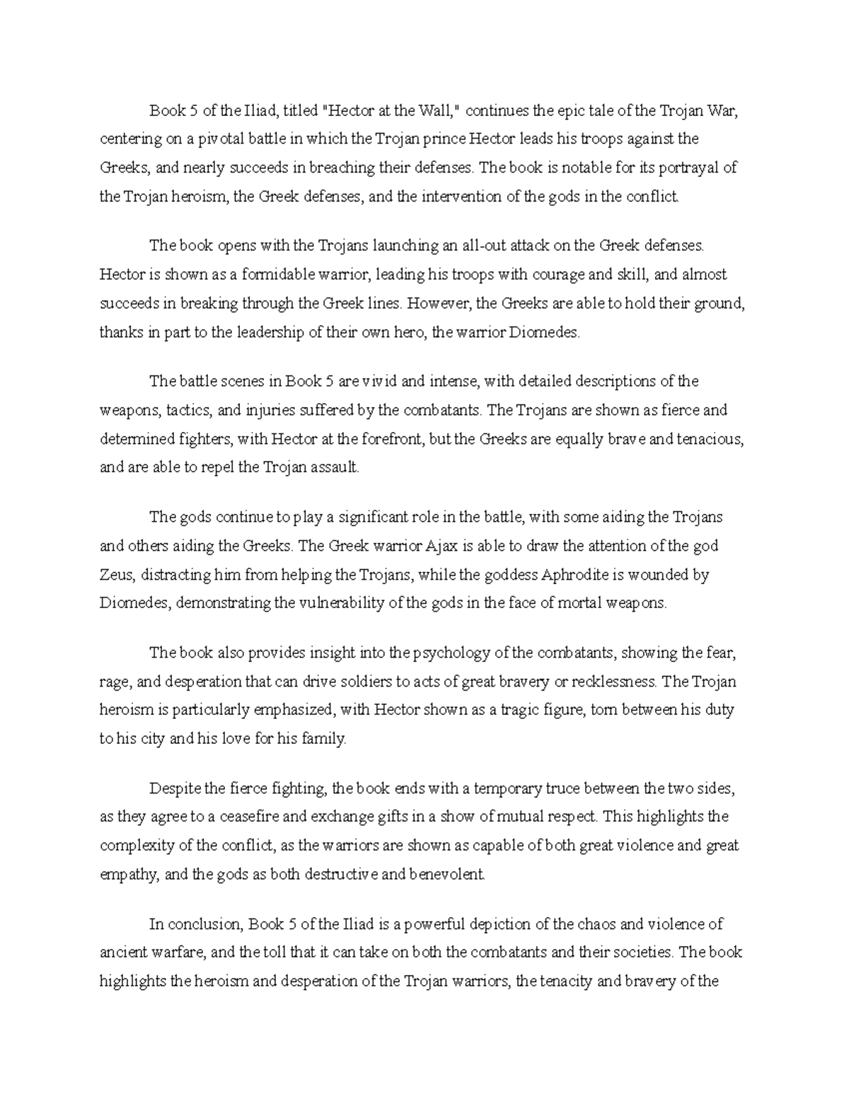 Book 5 of the Iliad Plot Summary - Book 5 of the Iliad, titled "Hector ...