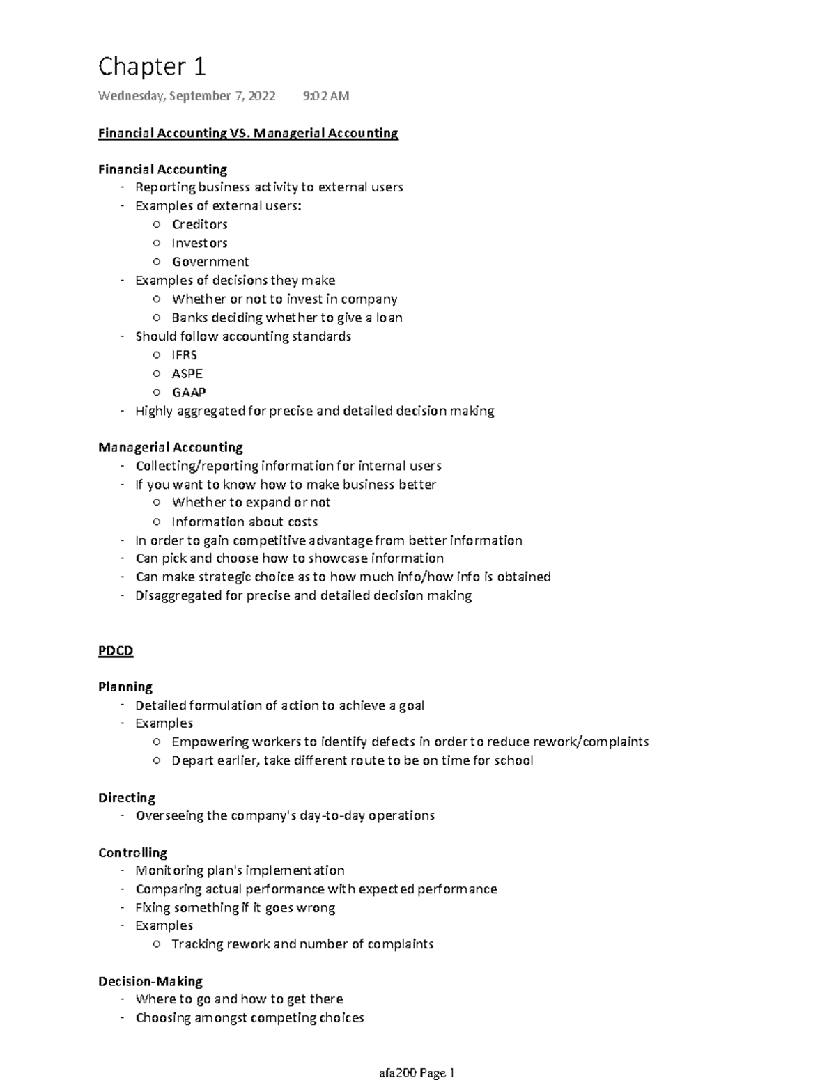 Chapter 1 - Managerial Accounting - Financial Accounting VS. Managerial ...
