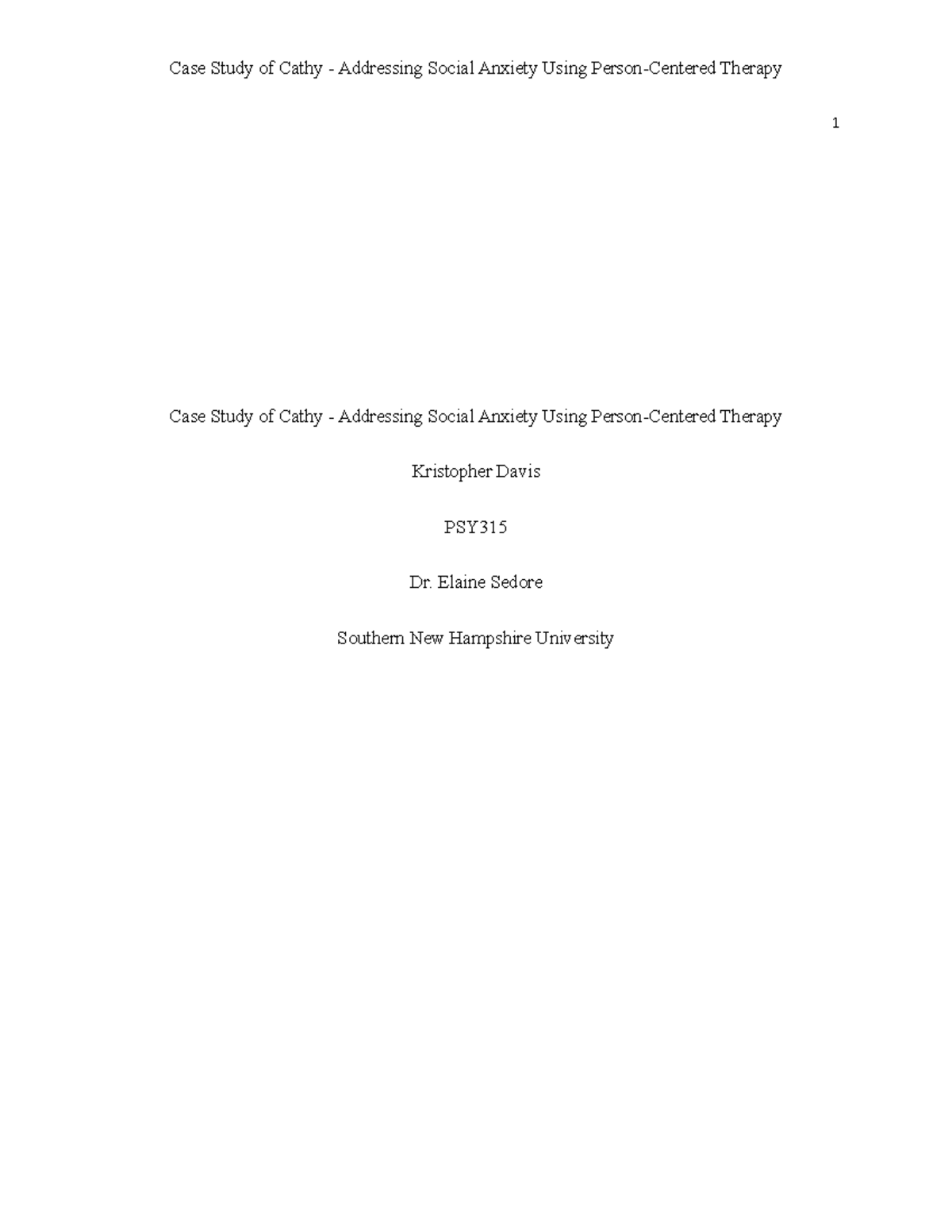 Case Study of Cathy milestone one redo - Case Study of Cathy ...
