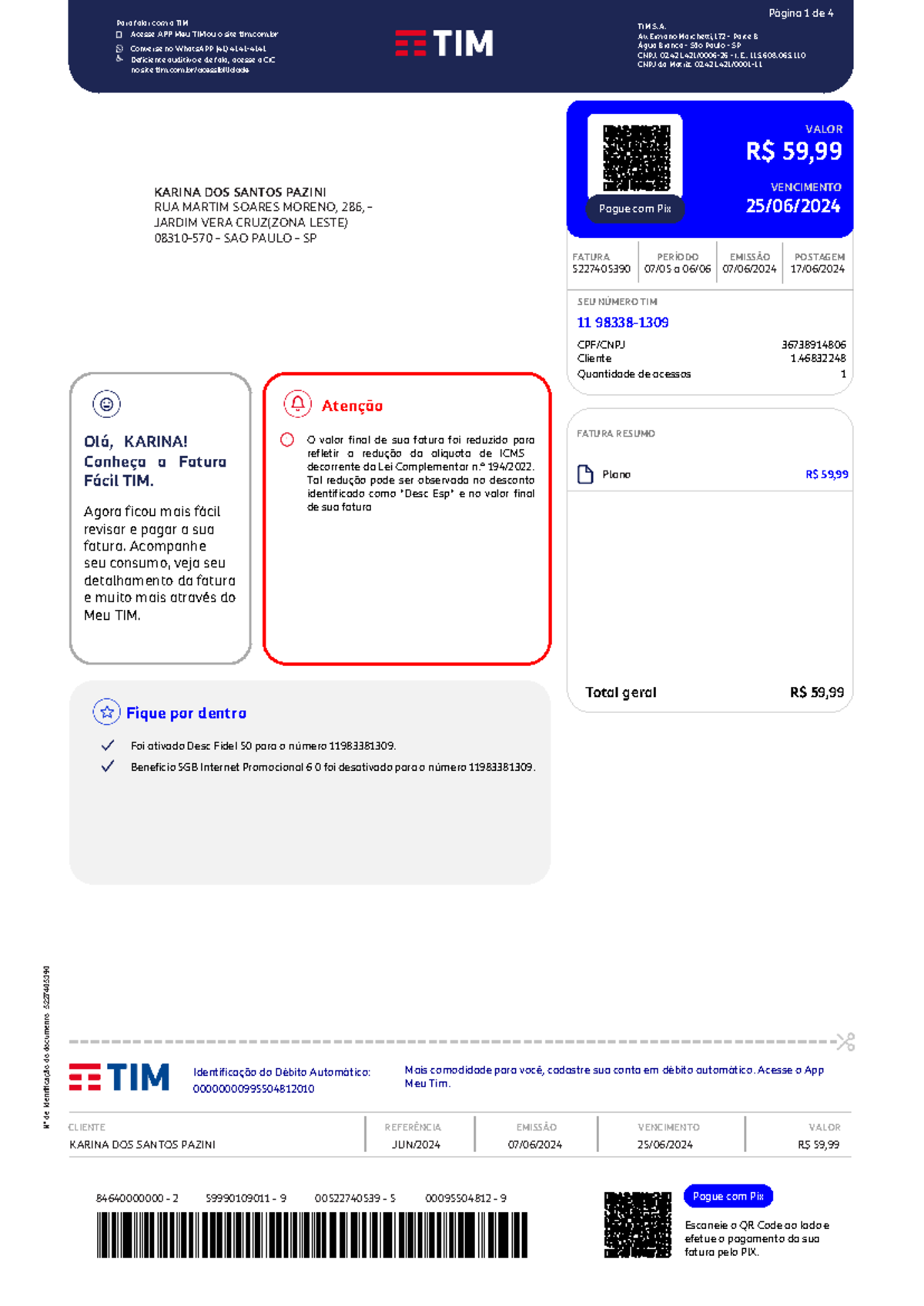 Fatura (55) - fatua - Para falar com a TIM Acesse APP Meu TIM ou o site tim.com Converse no ...