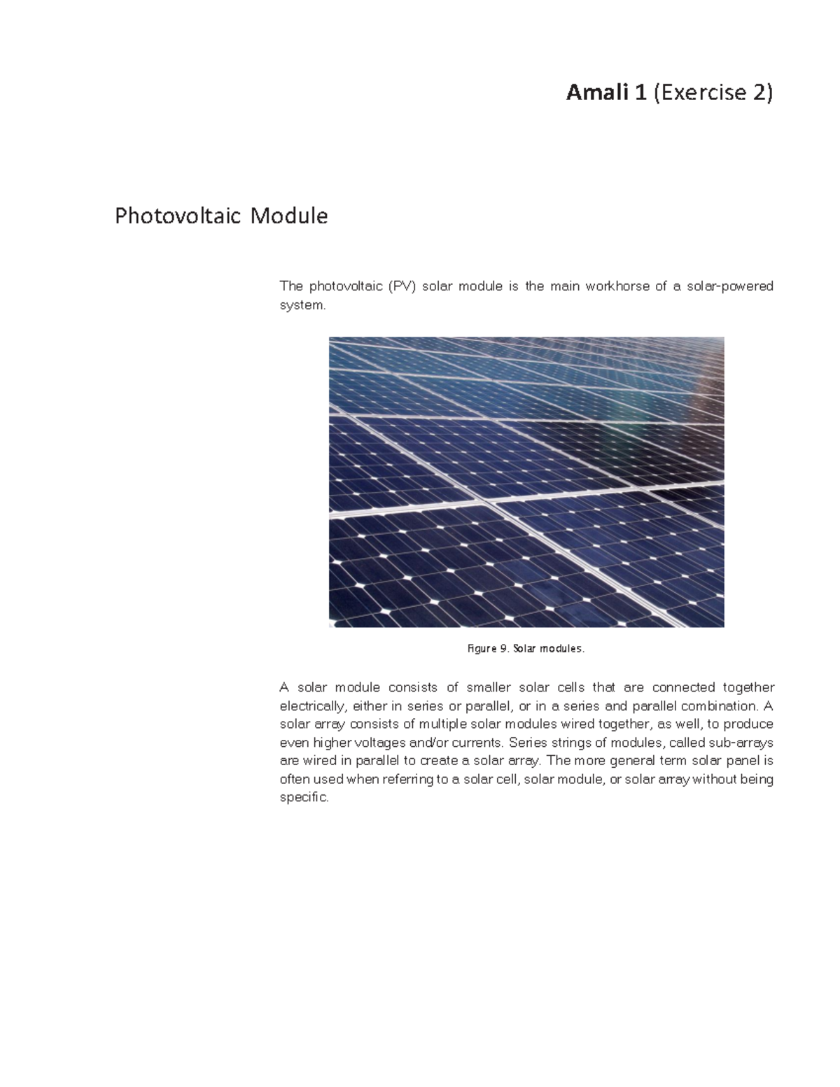 Notapv-281-29 - Amali 1 (Exercise 2) Photovoltaic Module The photovoltaic (PV) solar module is ...