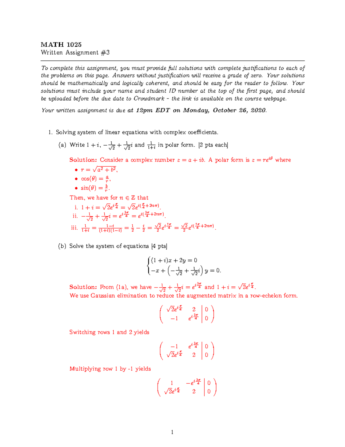 Solutions to Assignment 3 - MATH 1025 Written Assignment To complete ...