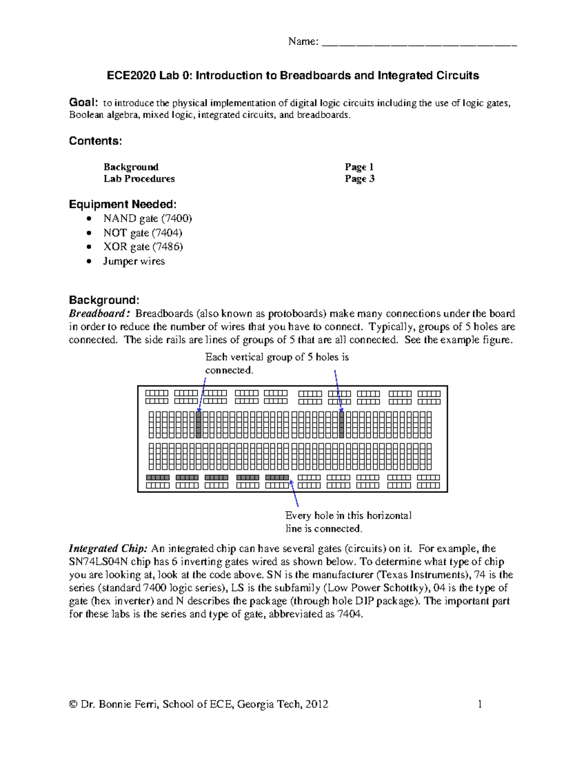 ECE2020-Lab0 - ECE2020 Lab 0: Introduction to Breadboards and ...