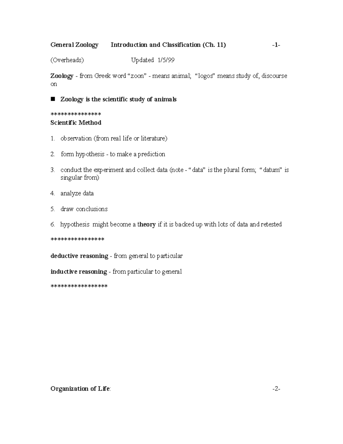 Zoology Introduction, Classification (ch 11) - General Zoology ...