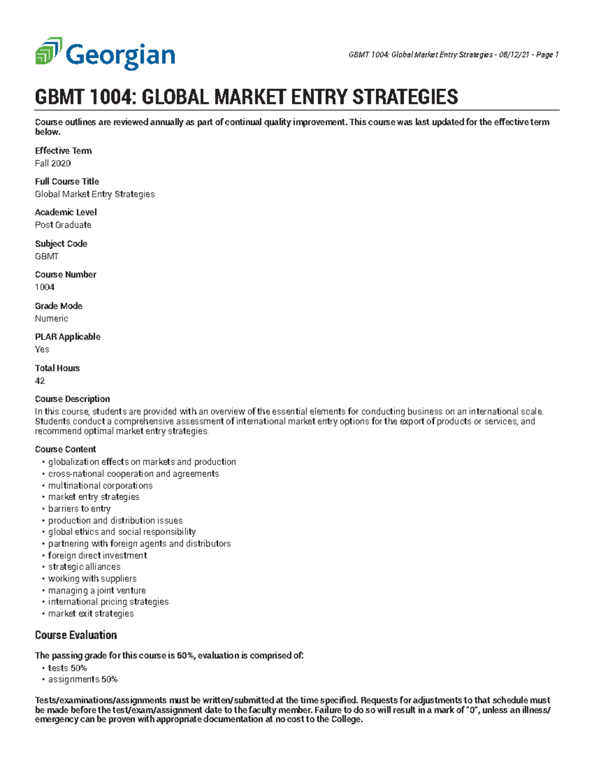 GBMT 1004 Global Market Entry Strategies - This course was last updated ...