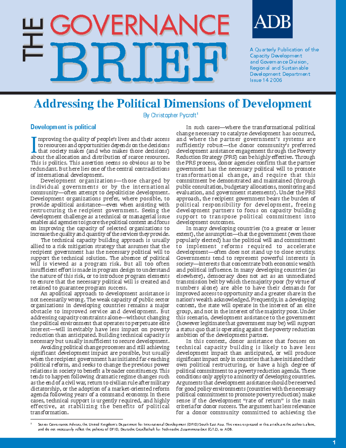 Political Dimension of Development - In such casesówhere the ...