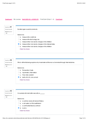 Final Exam (page 4 of 5), Principles of Finance 1, BUS 2203, Year 2022 ...