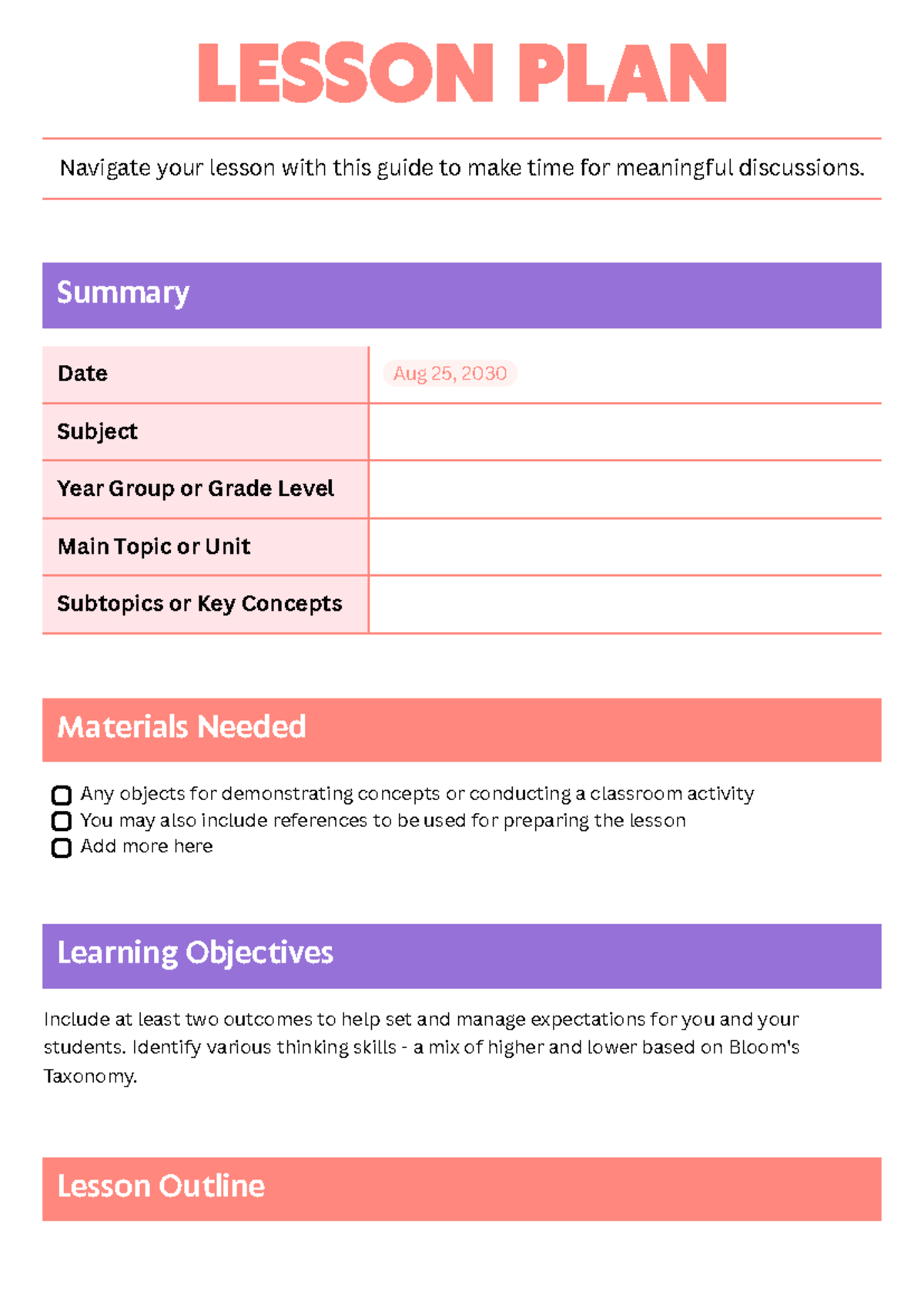 Lesson Plan Doc in Purple Coral Vibrant Professional Style 20240523 ...