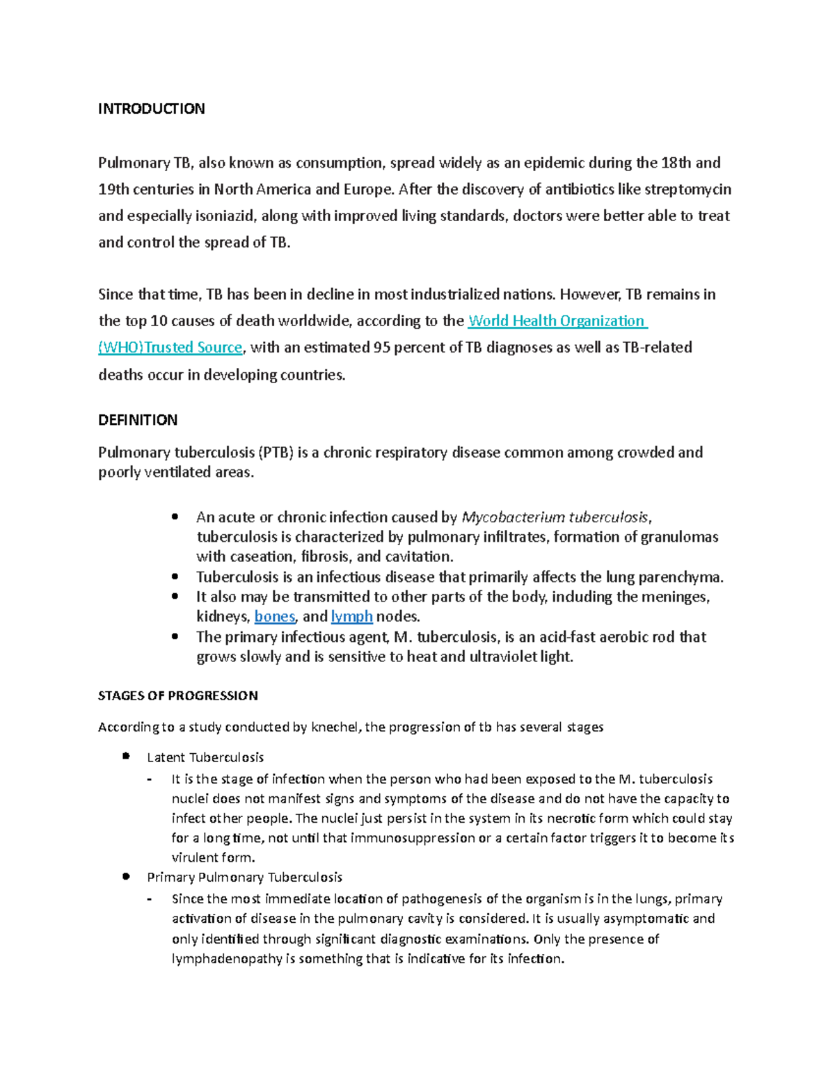 LECTURE NOTES ON PULMONARY TUBERCULOSIS WITH INTRODUCTION, DEFINITION ...