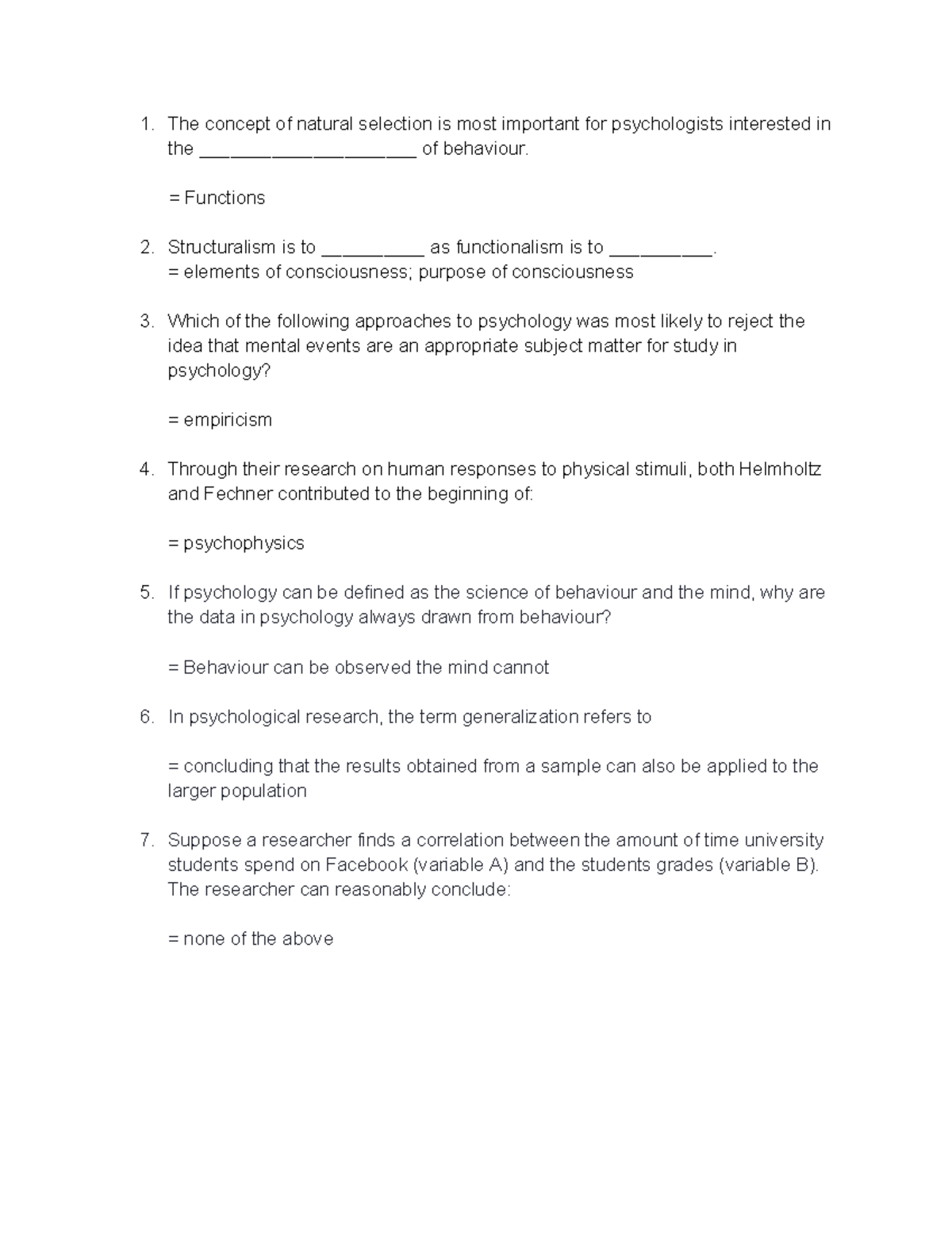 Psyc questions - The concept of natural selection is most important for ...