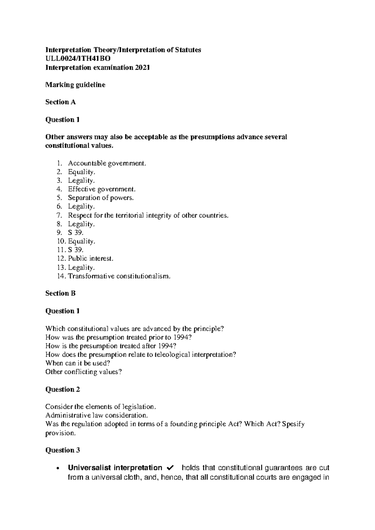 Interpretation exam memo 2021 - Interpretation Theory/Interpretation of ...