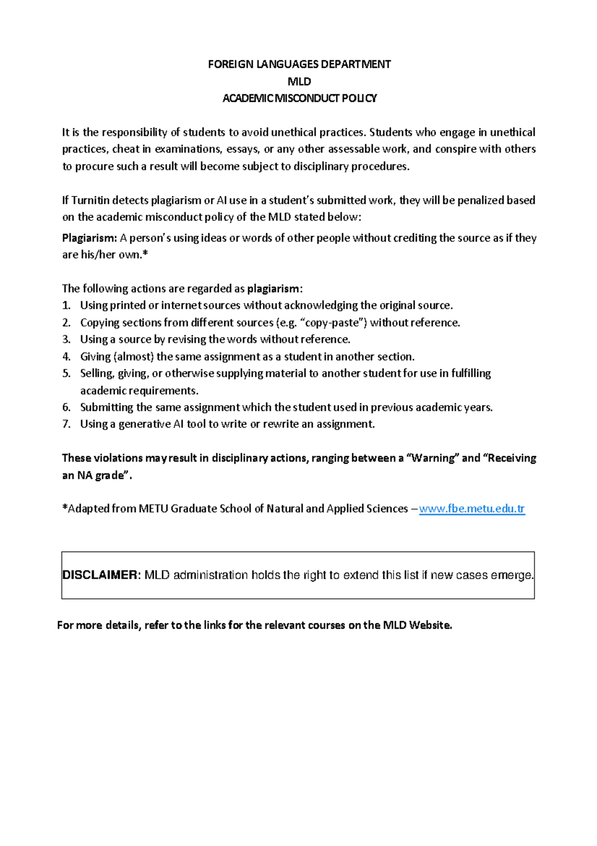 MLD Plagiarism Policy for Students - FOREIGN LANGUAGES DEPARTMENT MLD ...