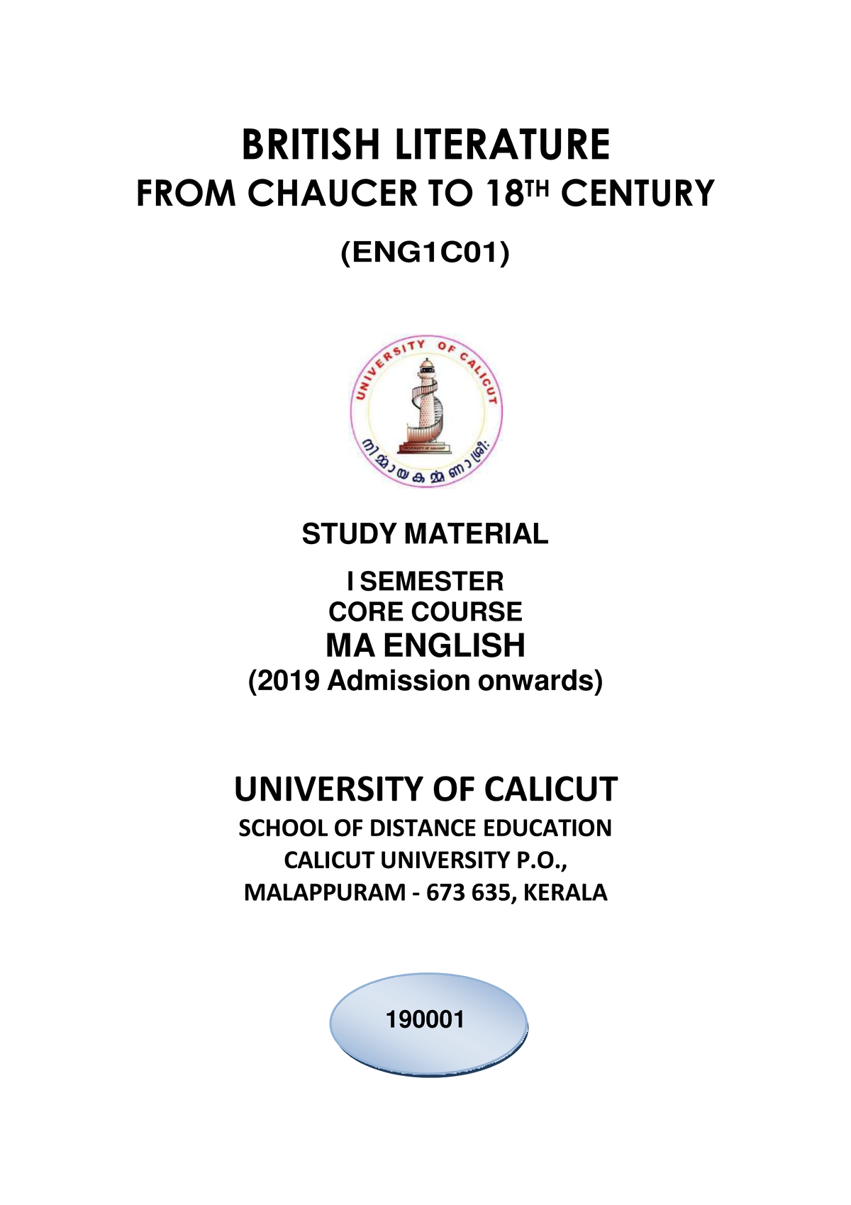 Ma english 1st sem 18th century - BRITISH LITERATURE FROM CHAUCER TO ...