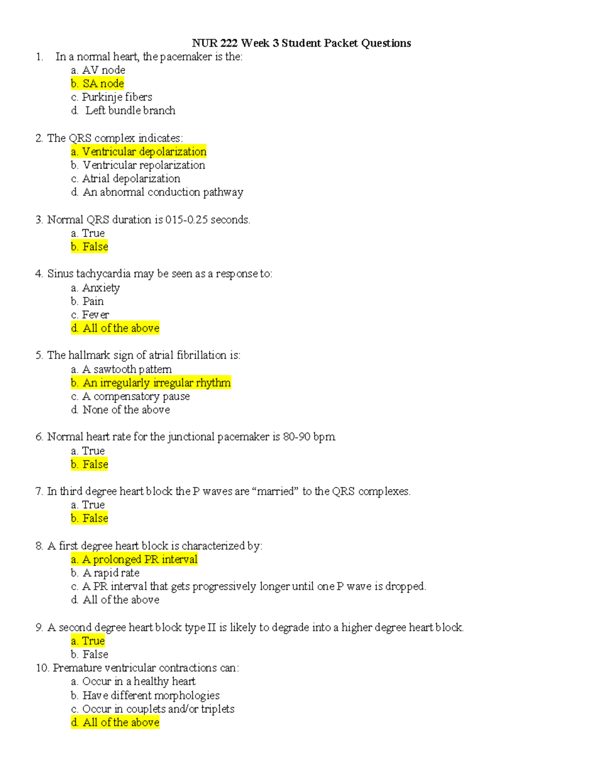 Week 3 Pre Lab Assignment Student Packet Questions- Complete - NUR 222 ...