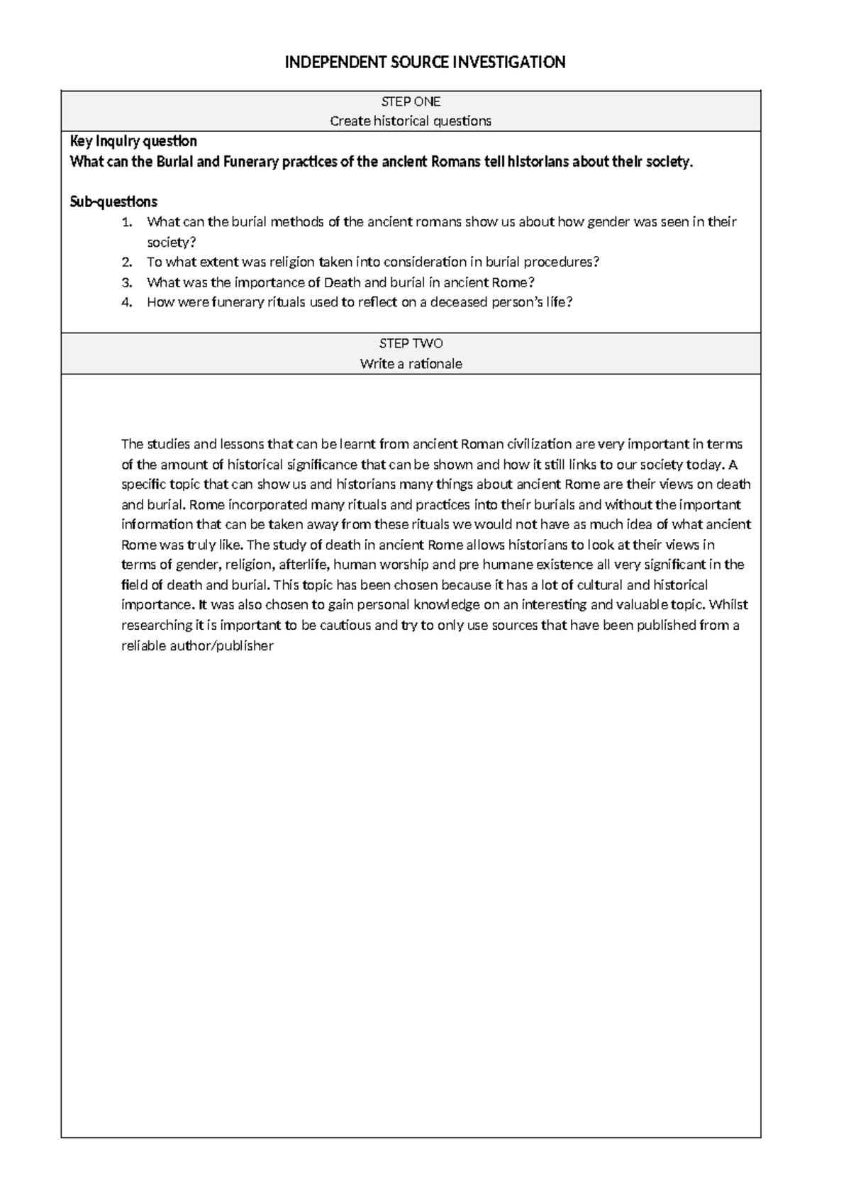 Ancient final - INDEPENDENT SOURCE INVESTIGATION STEP ONE Create ...