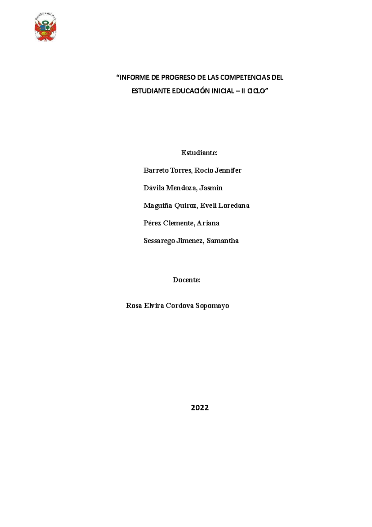Modelo DE Informe DE Progreso 3 AÑOS - “INFORME DE PROGRESO DE LAS ...
